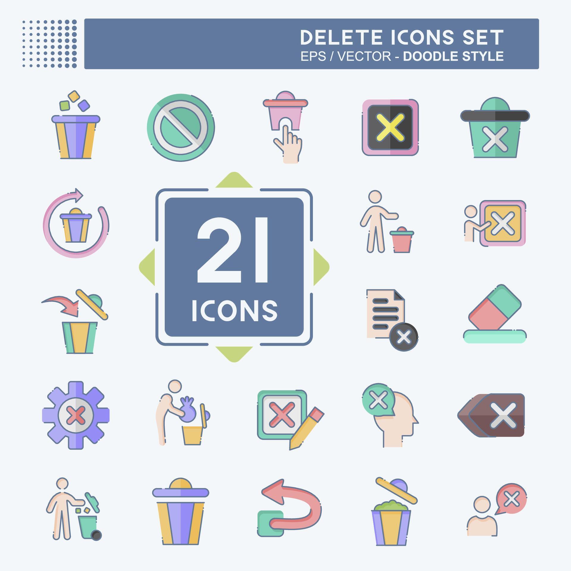 Icon Set Delete. related to Delete Button symbol. doodle style. simple ...
