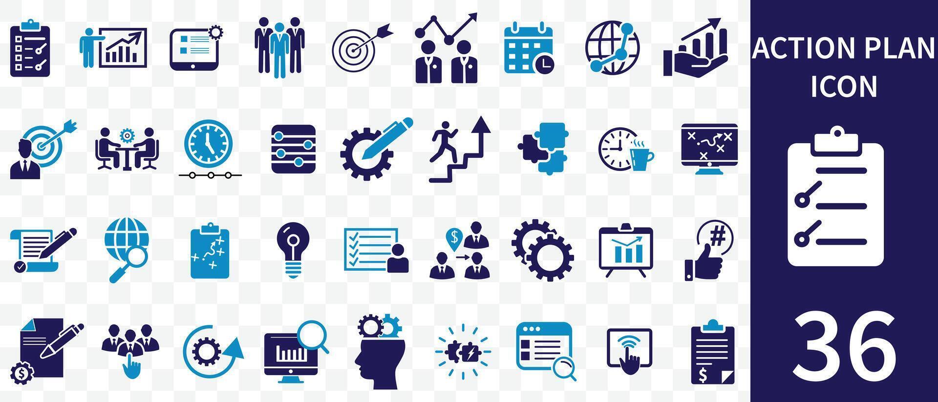 Action plan icon set. Containing planning, schedule, strategy, analysis ...