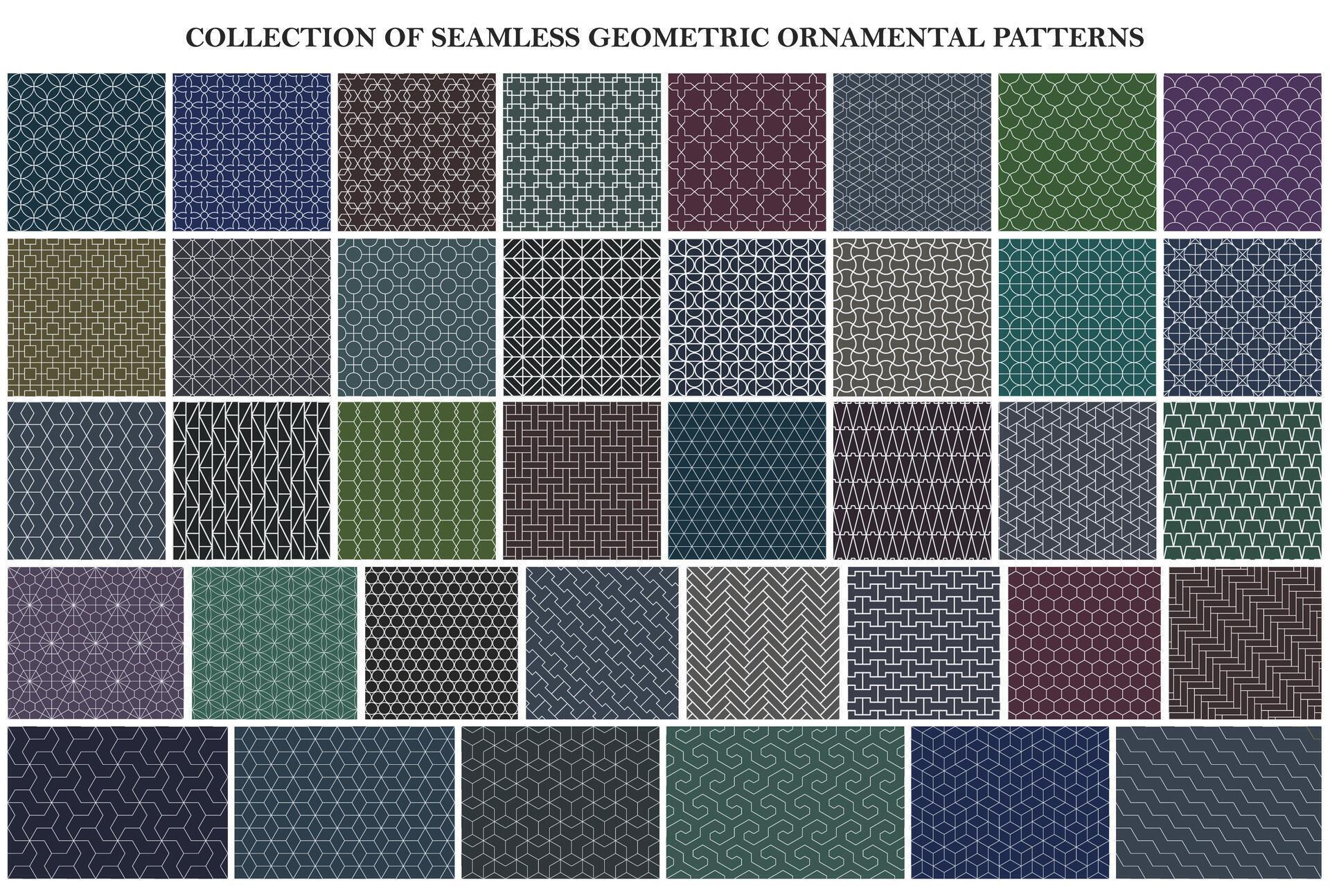 Big Bundle Of Color Geometric Seamless Patterns Ornamental Symmetric Design Collection Of