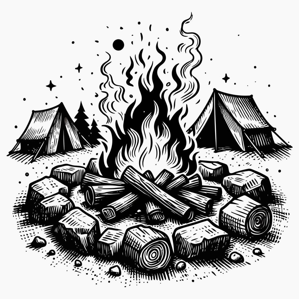 Campfire Clip Art Black And White