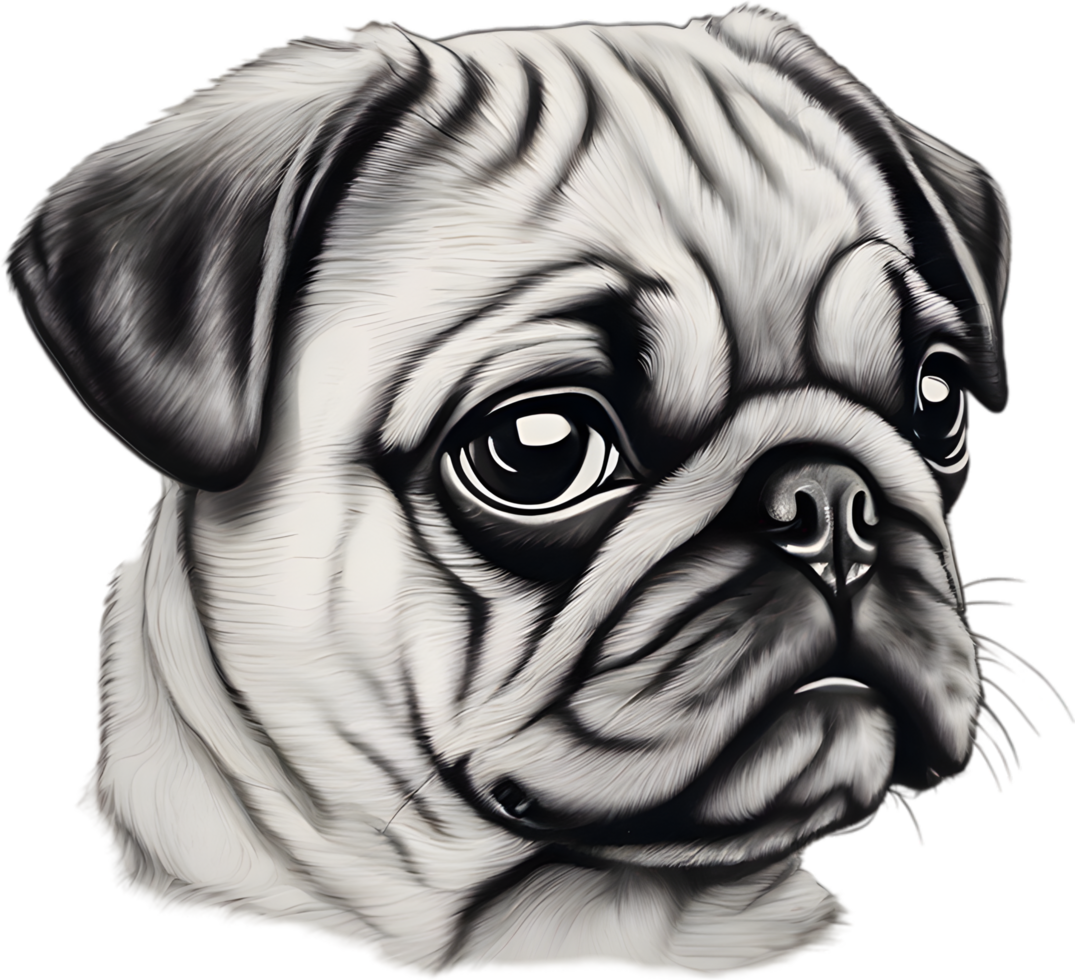 Close up captures Pugs distinctive wrinkled, expressive face. AI ... Close up captures Pugs distinctive wrinkled, expressive face. AI ...