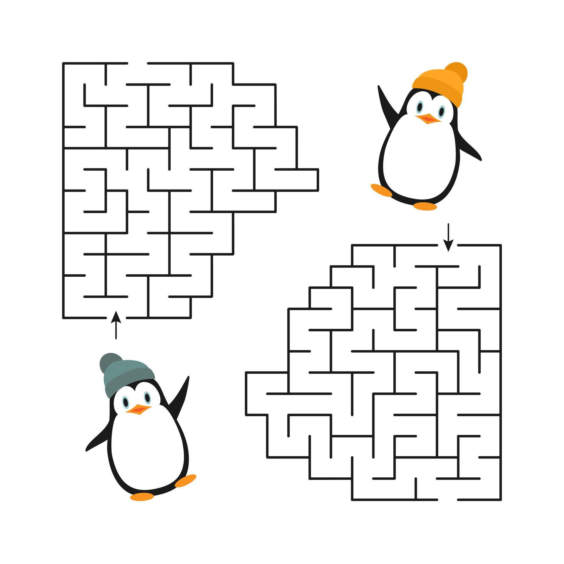 Game - a labyrinth for two with penguins for teaching children. Which ...