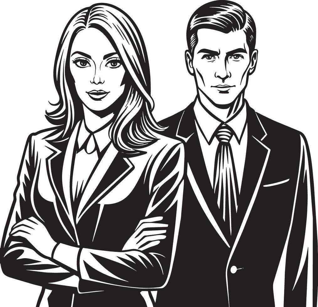 Businesswomen and businessman illustration black and white 46007093 ...