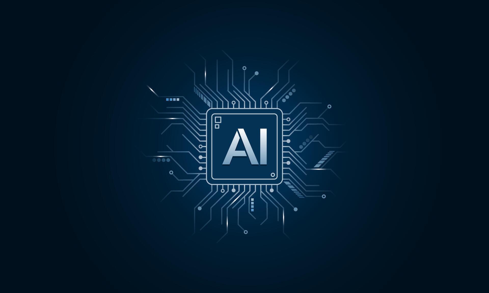 AI chips. Artificial intelligence circuit line design. Machine learning ...