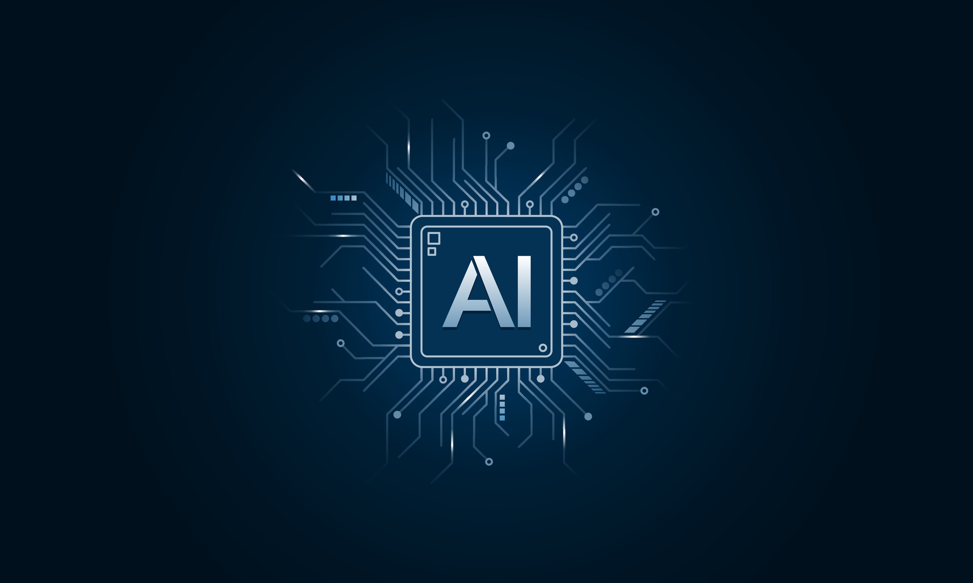 AI chips. Artificial intelligence circuit line design. Machine learning ...