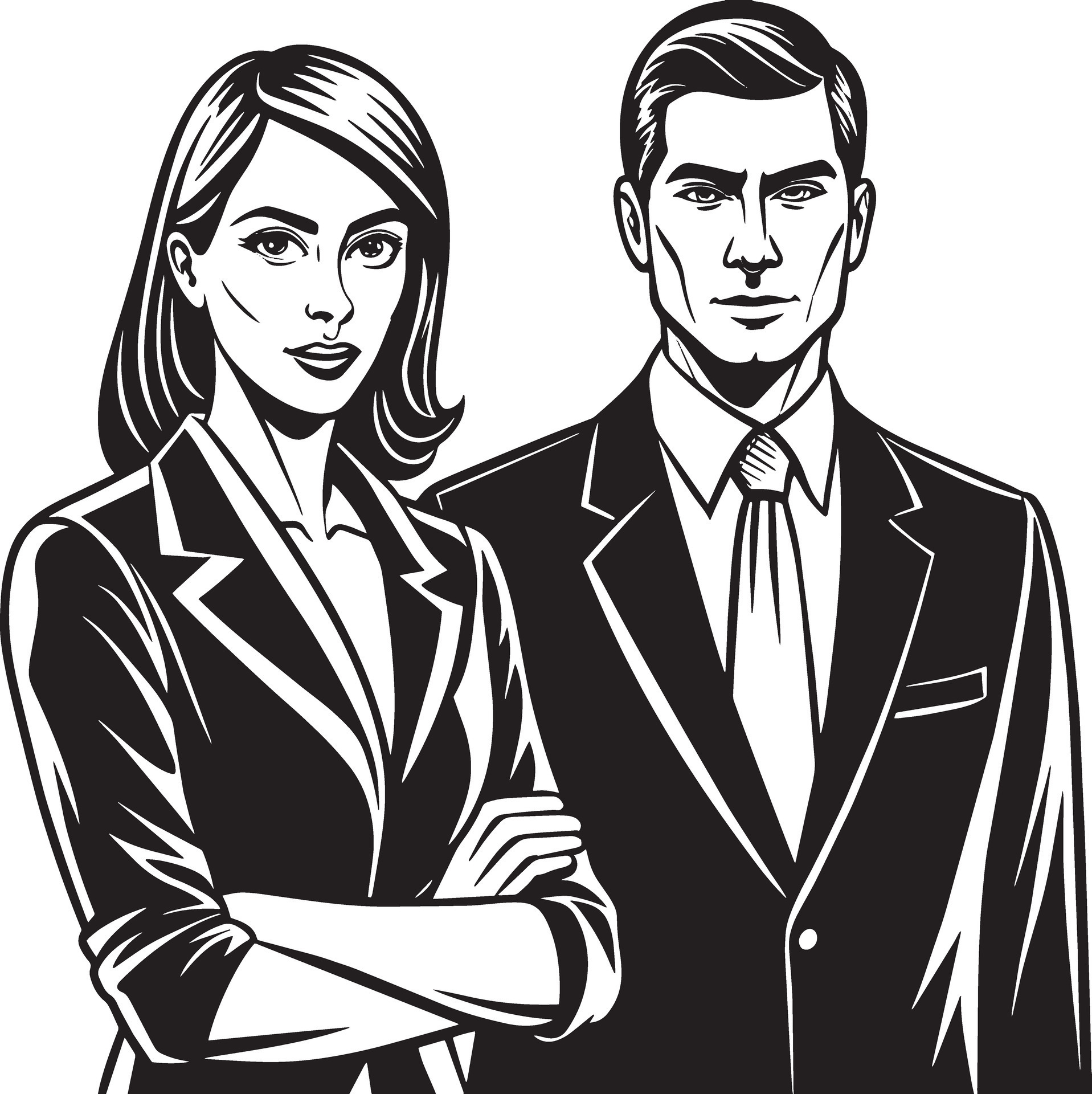 Businesswomen and businessman illustration black and white 46007541 ...