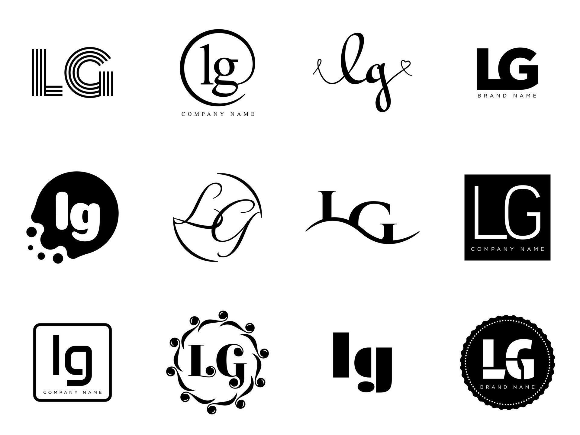 LG logo company template. Letter l and g logotype. Set different ...