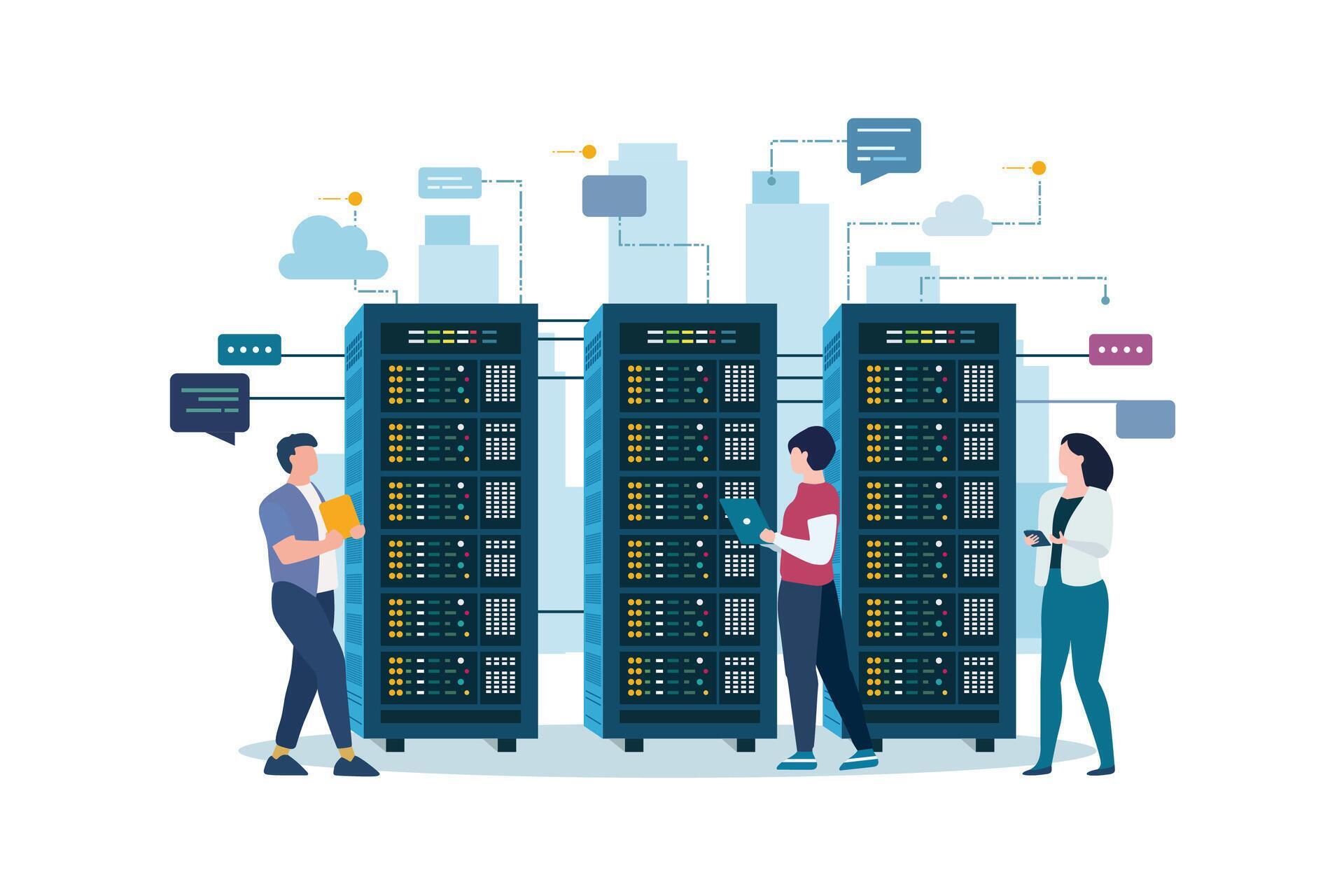Technician works in server room racks. Cloud system concept. data center. data storage 46011889 ...