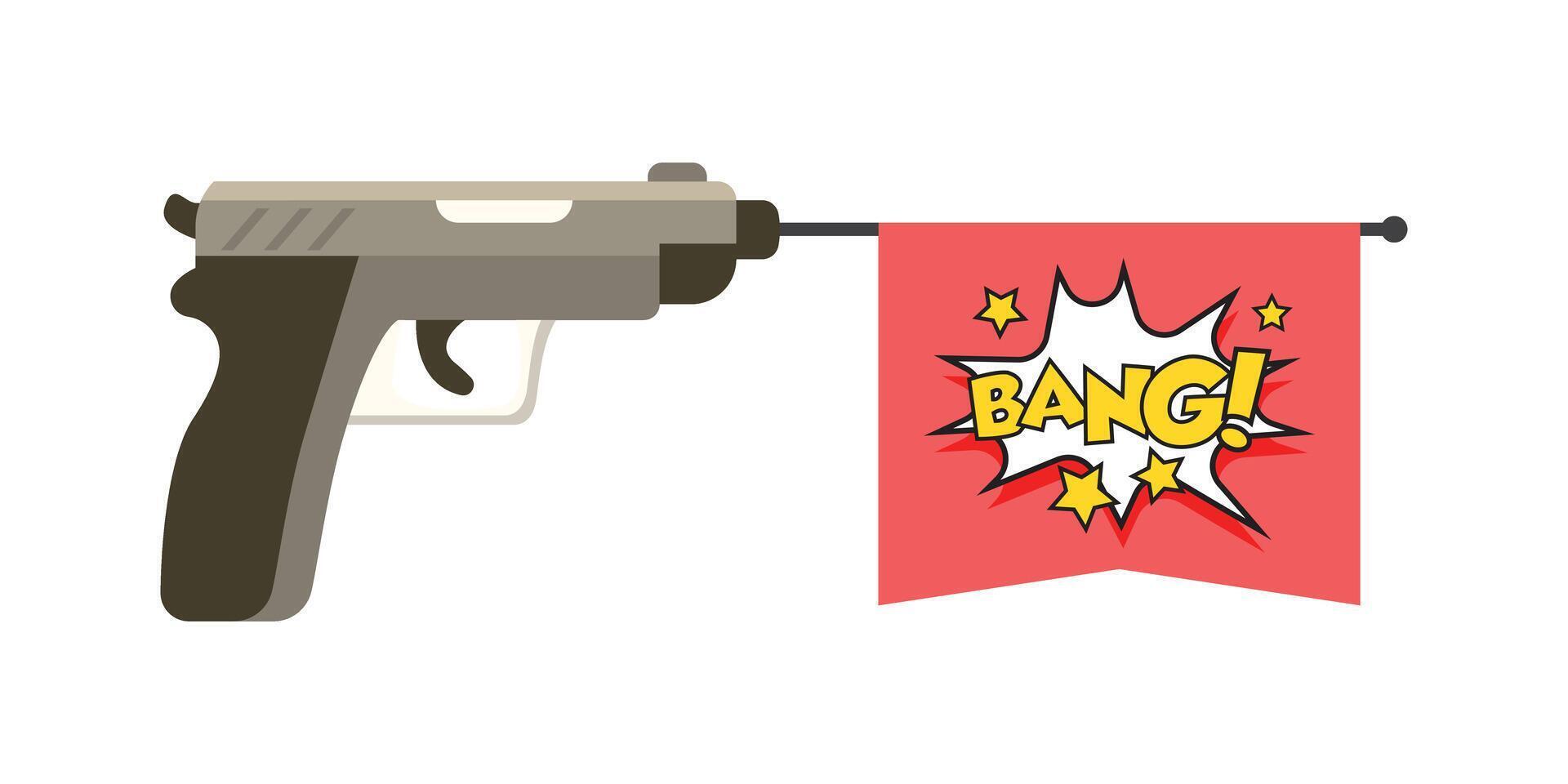 Pistol gun with bang text icon in flat style. Firearm symbol illustration on isolated background ...
