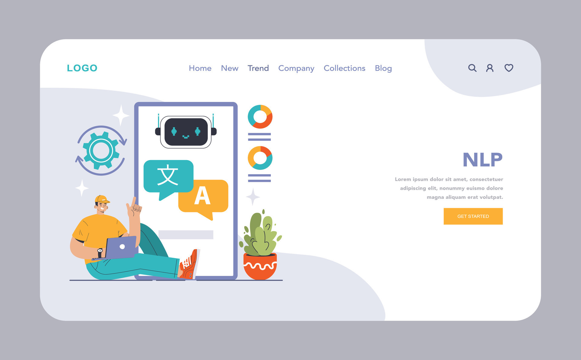 NLP in Action web or landing. A tech-savvy interacts with an advanced ... NLP in Action web or landing. A tech-savvy interacts with an advanced ...