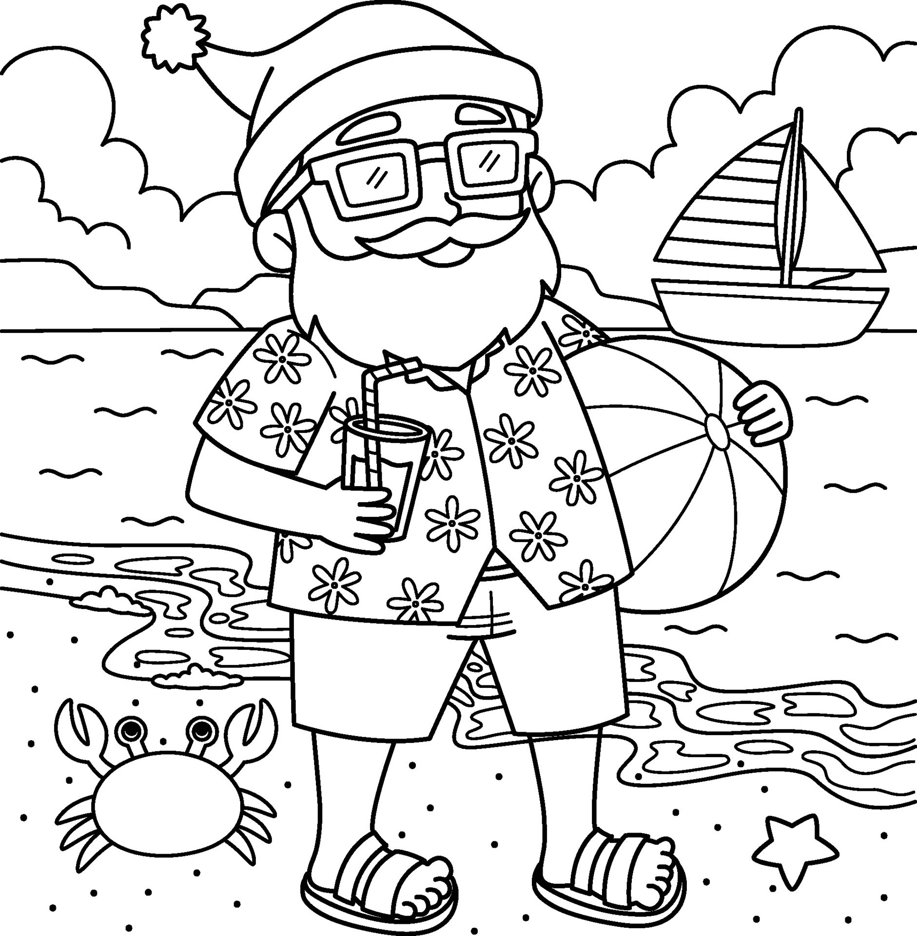 Christmas in July Santa Summer Outfit Coloring 46022212 Vector Art at ...