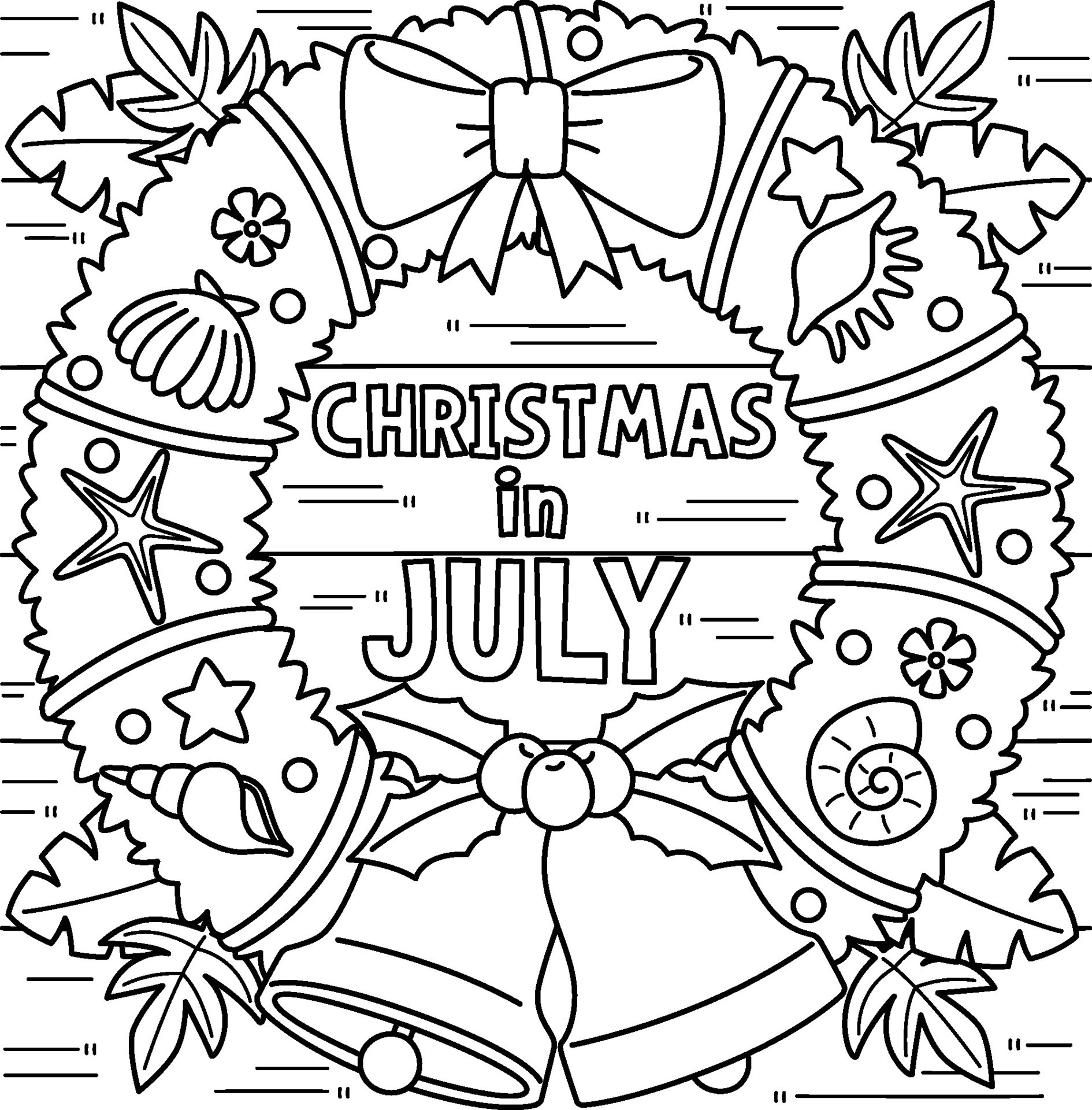 Christmas in July Christmas Wreath Coloring Page 46022239 Vector Art at ...