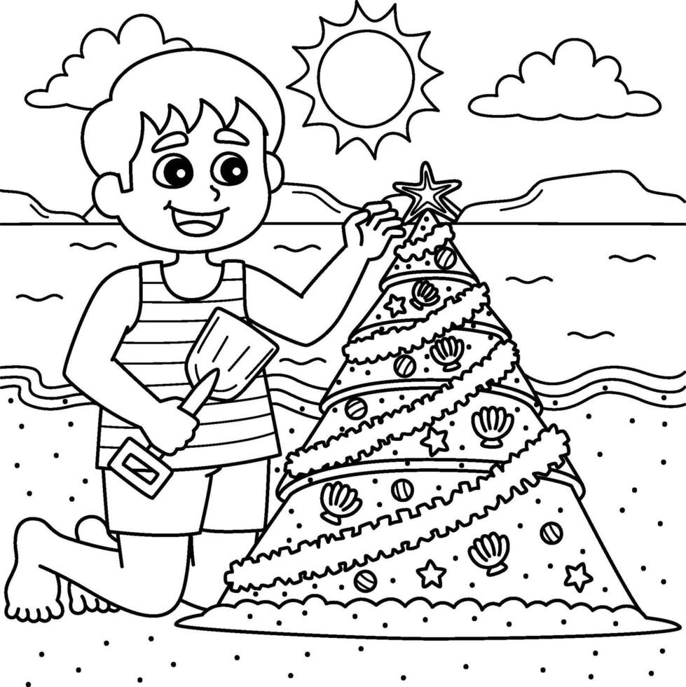 Christmas in July Kid Sand Christmas Tree Coloring 46022274 Vector Art ...