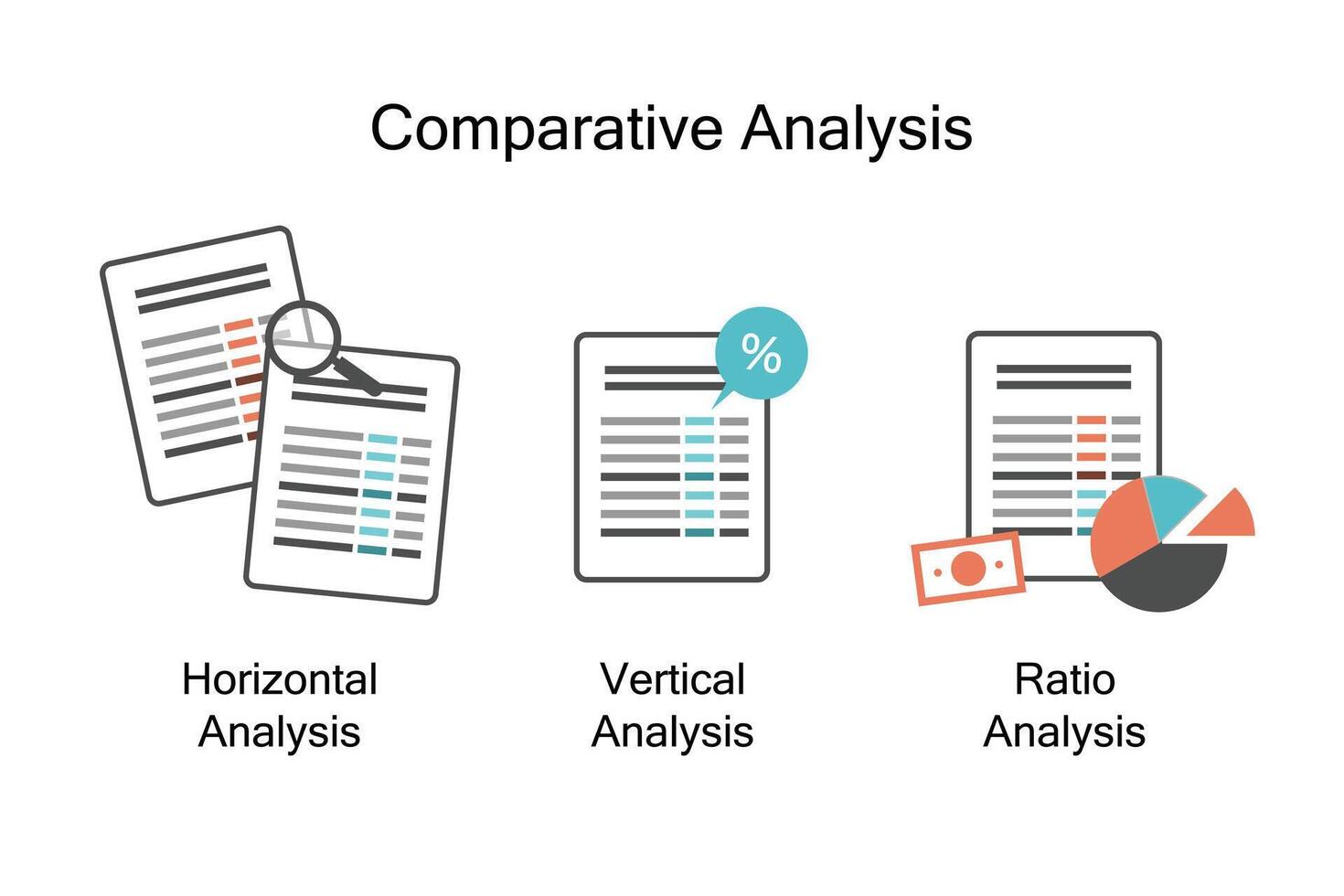 Comparative analysis for vertical analysis, horizontal analysis, ration analysis 46025814 Vector ...