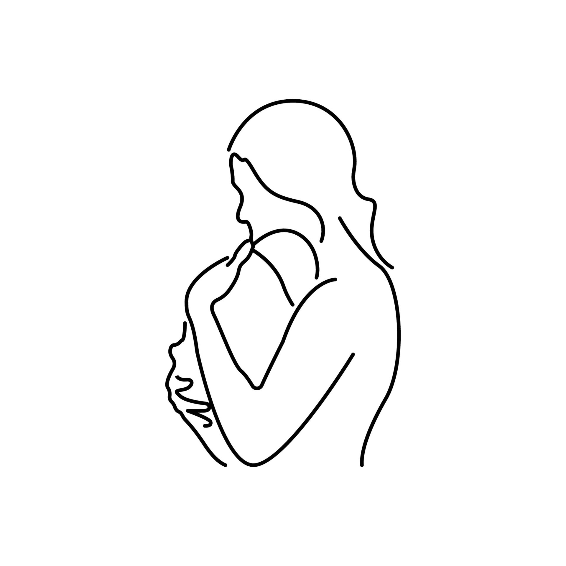 Mom holding a newborn baby. Line Art family portrait. illustration ...