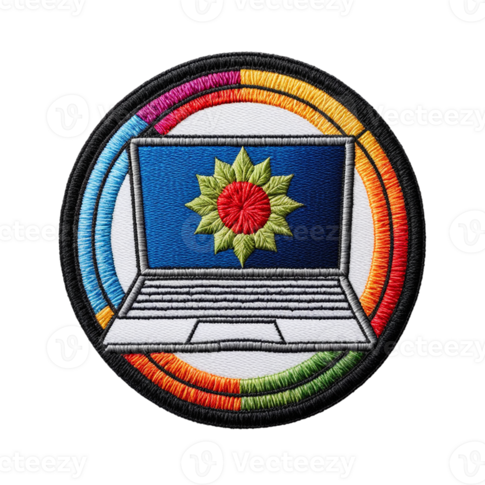 laptop logo embroidered patch badge on an isolated transparent ... laptop logo embroidered patch badge on an isolated transparent ...