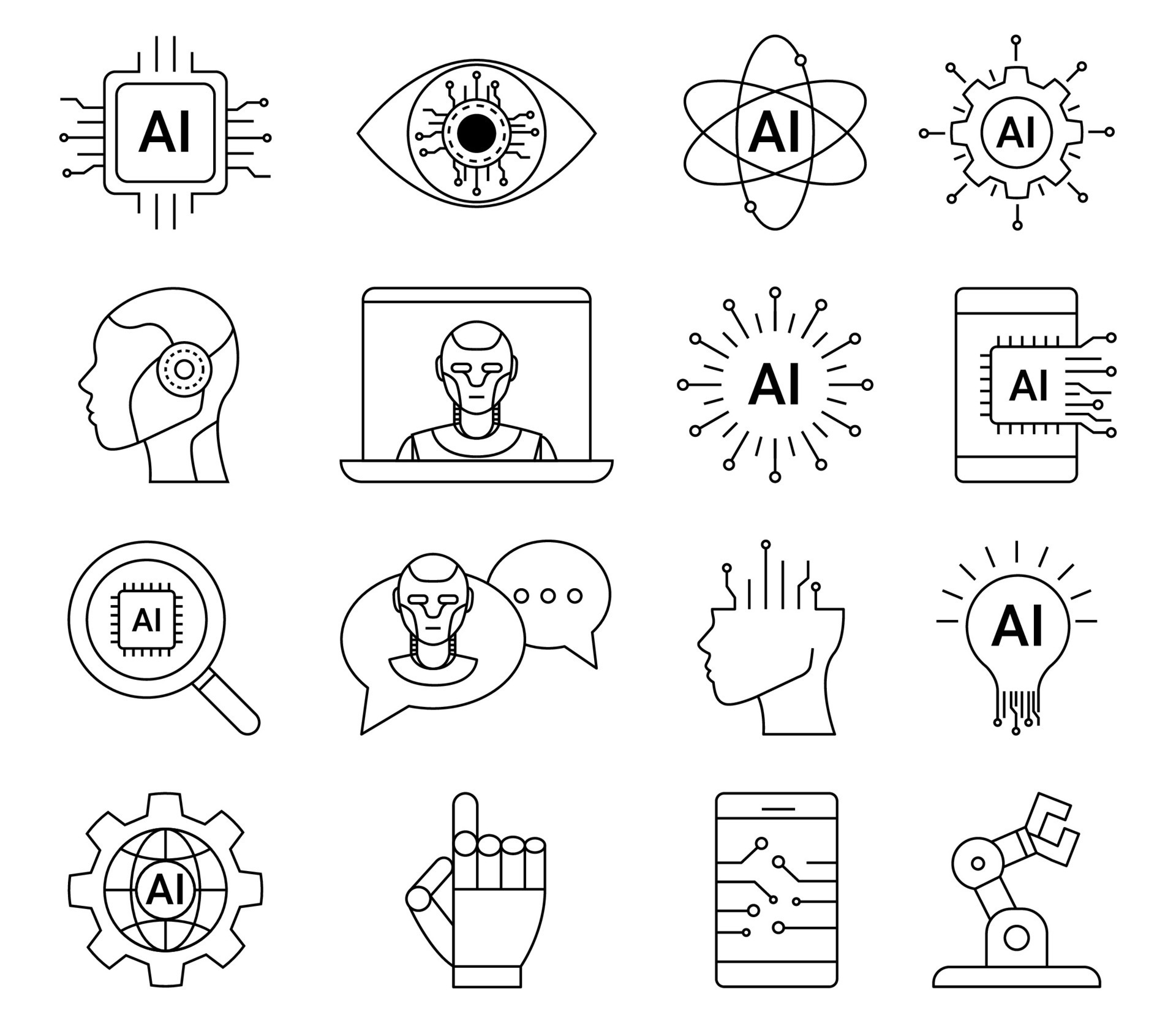Artificial intelligence line icons set. Machine learning editable ...