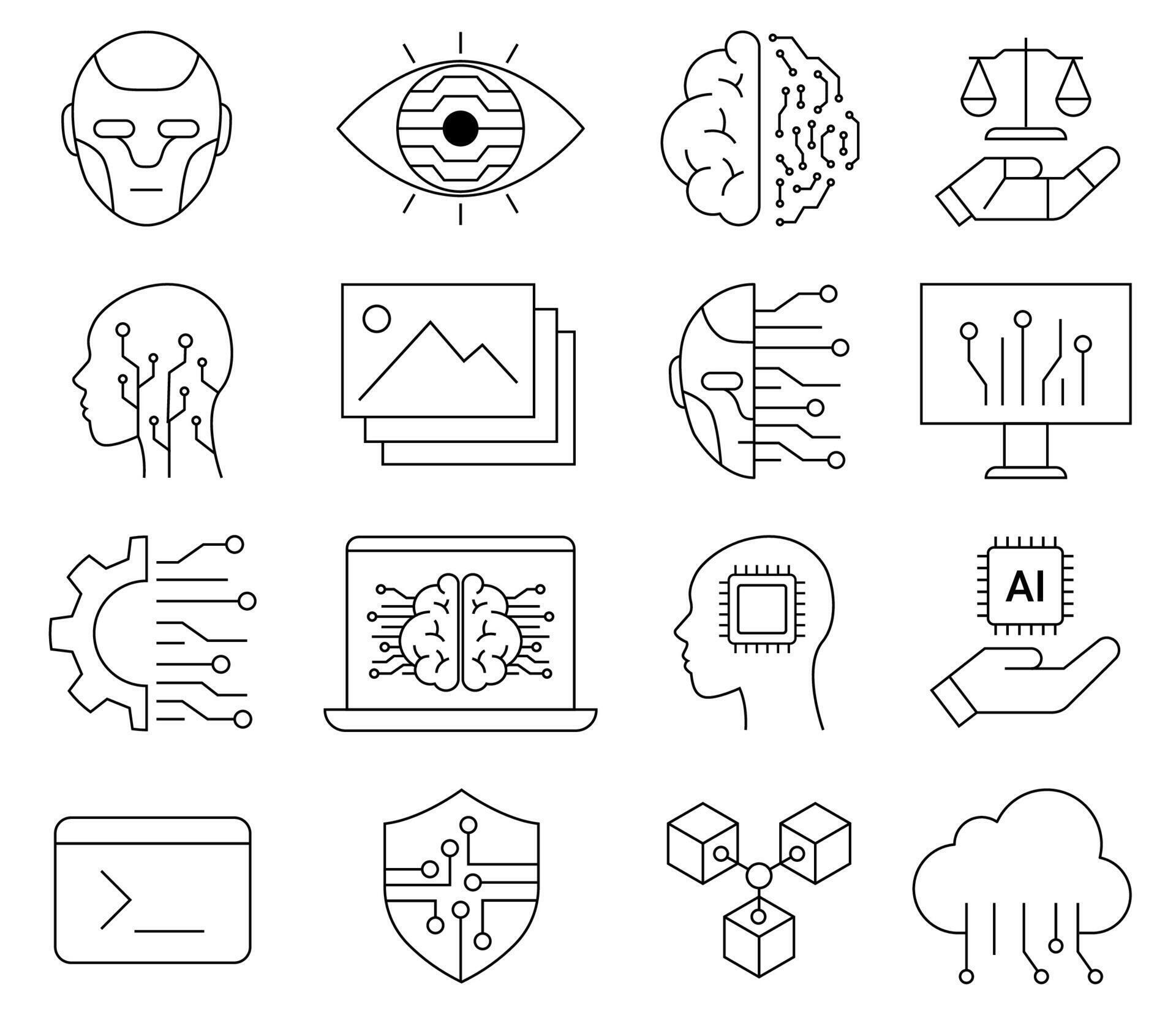 Artificial intelligence line icons set. Machine learning editable stroke icons. illustration ...