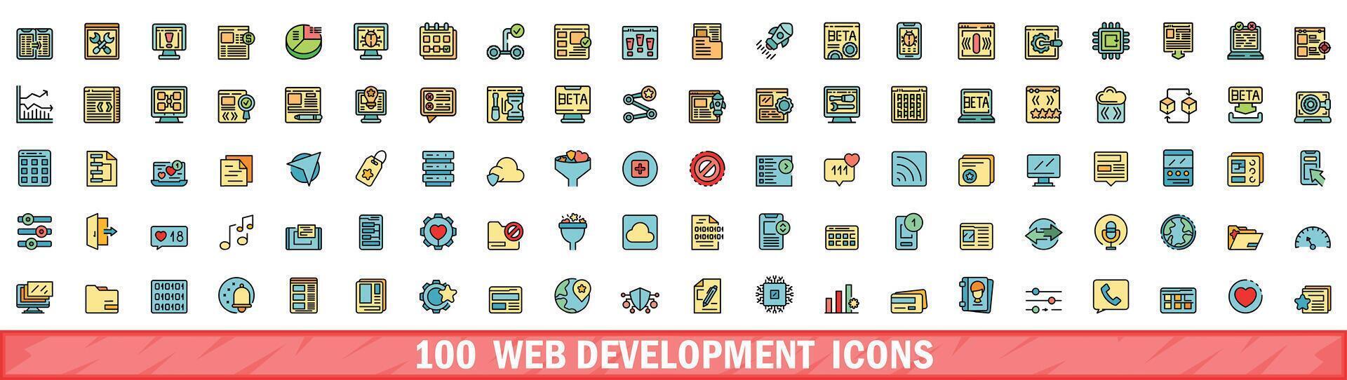 100 Web Development Icons Set Color Line Style 46038318 Vector Art At