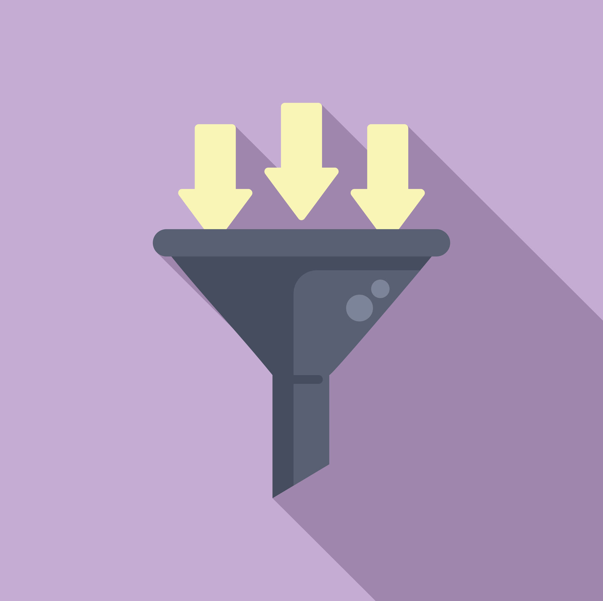 Flat Design Of A Funnel With Arrows Representing Data Sorting Or