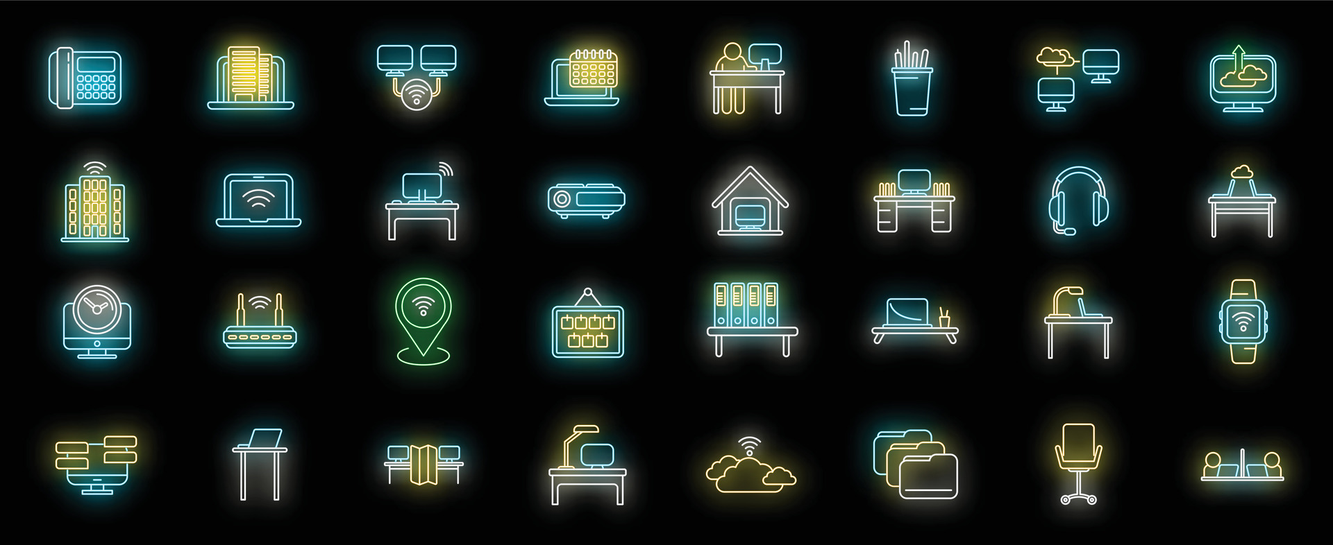 Smart office space icons set neon 46038640 Vector Art at Vecteezy Smart office space icons set neon 46038640 Vector Art at Vecteezy