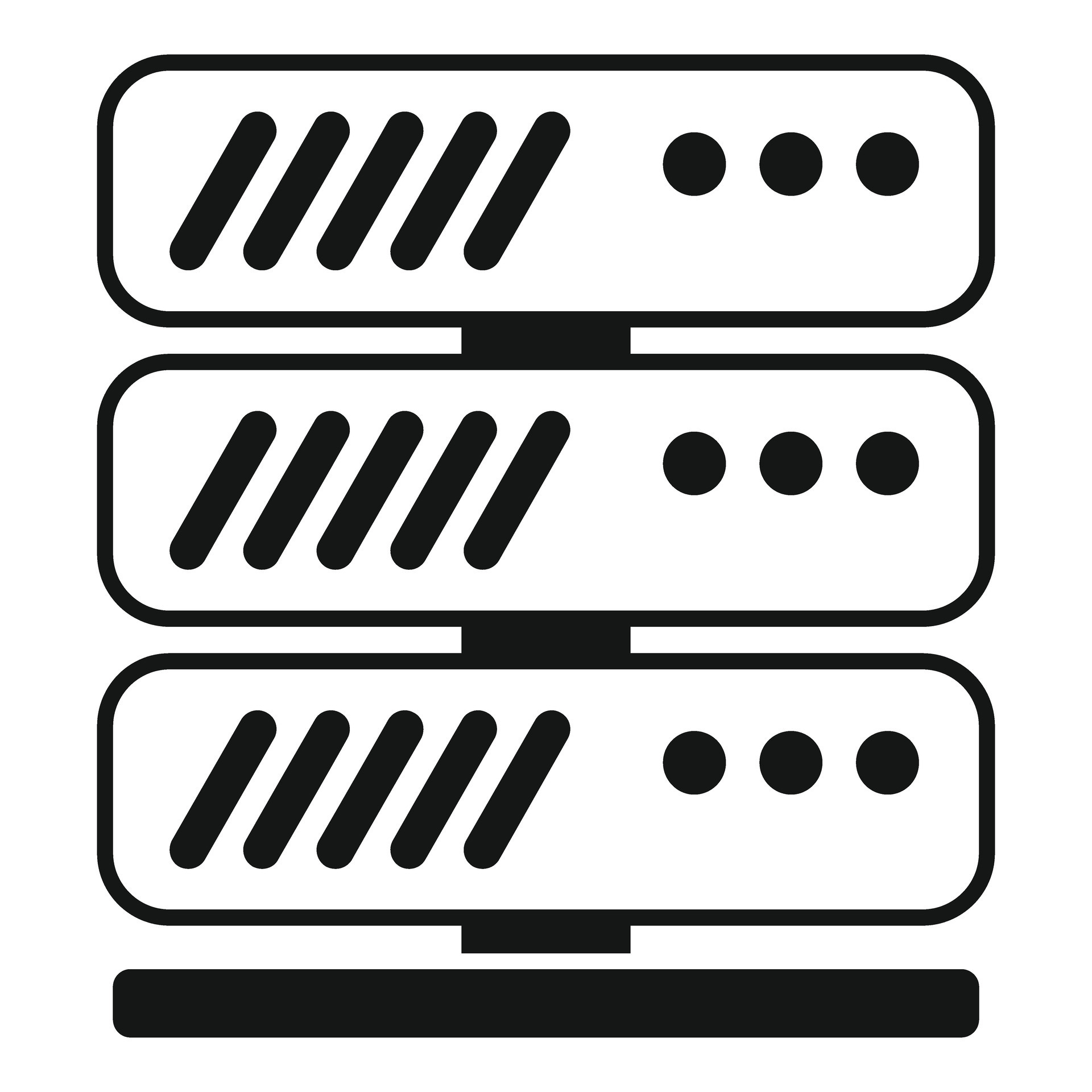 Simplified black and white illustration of a server rack for data ...