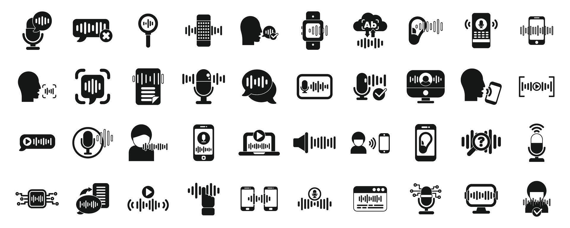 Voice and speech recognition app icons set . A collection of icons for ...