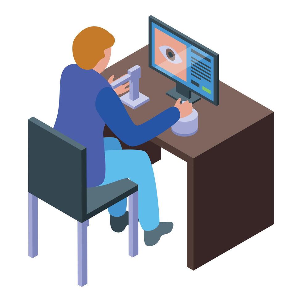 Isometric professional working at computer desk 46041582 Vector Art at ...