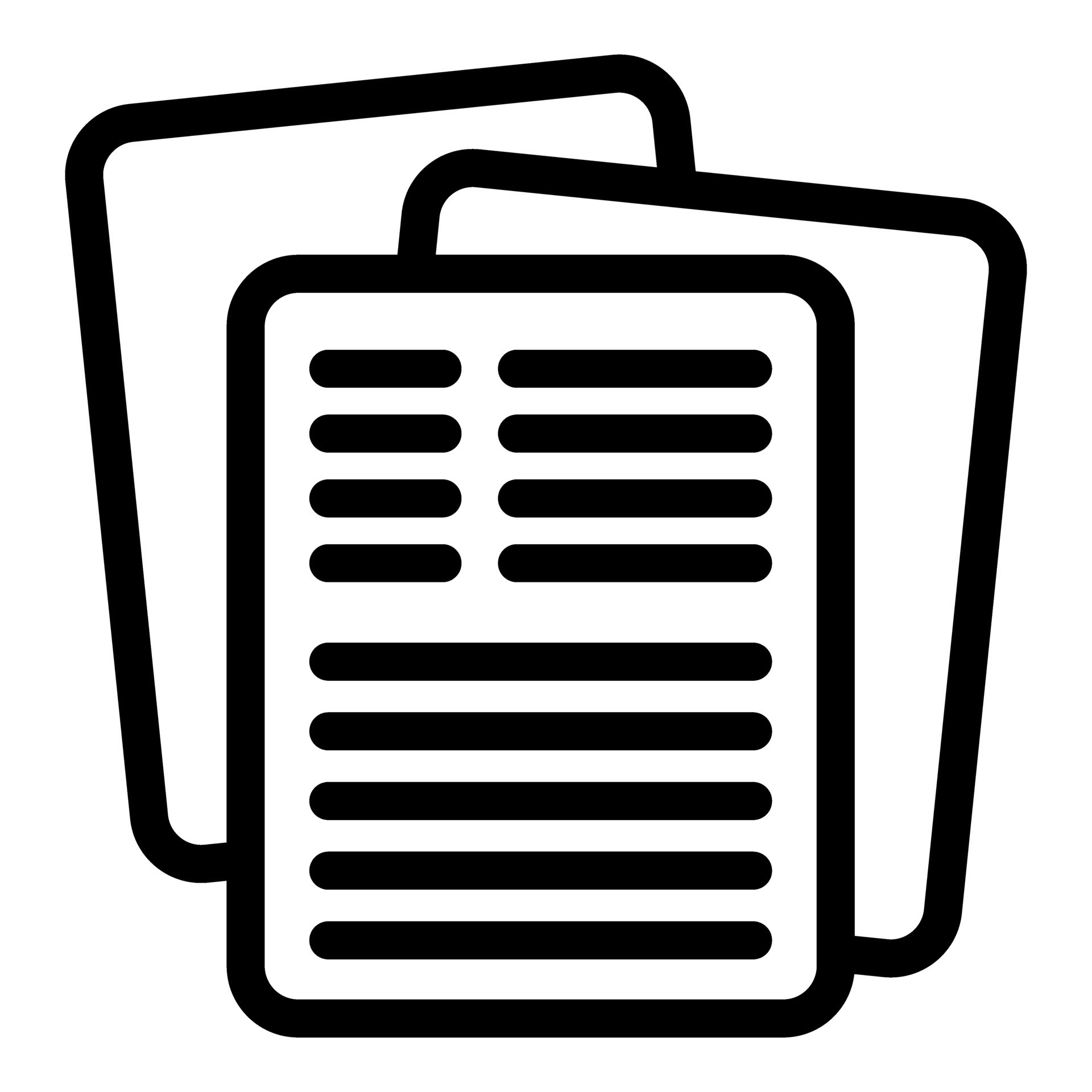 Black and white icon depicting multiple stacked documents, symbolizing ...