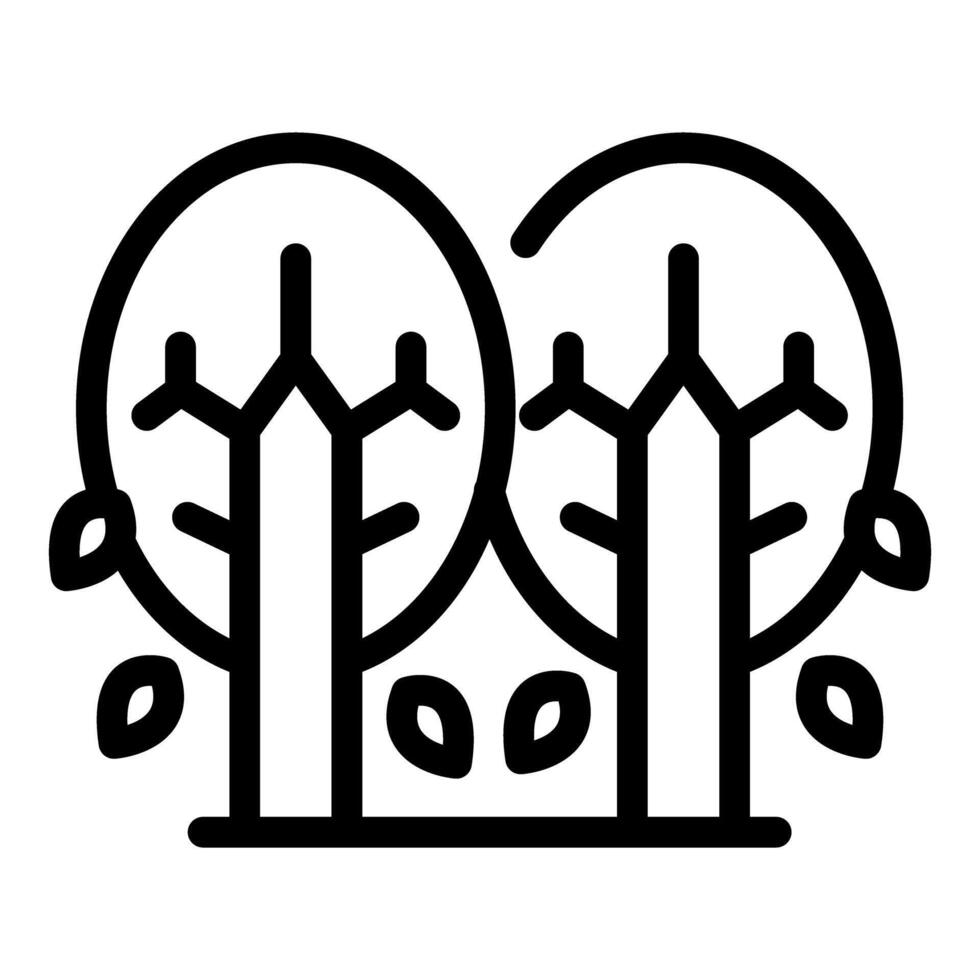 Black and white line art icon depicting stylized trees in a minimalist ...