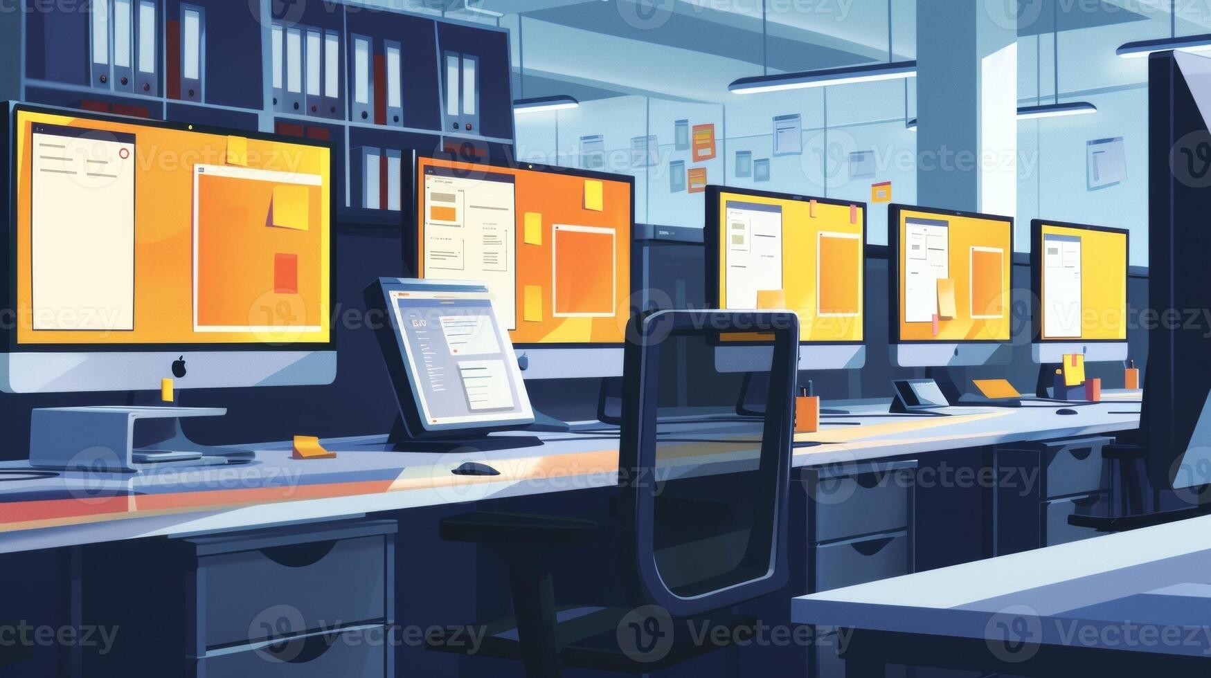 Rows of sleek modern workstations featuring enhanced collaboration ... Rows of sleek modern workstations featuring enhanced collaboration ...