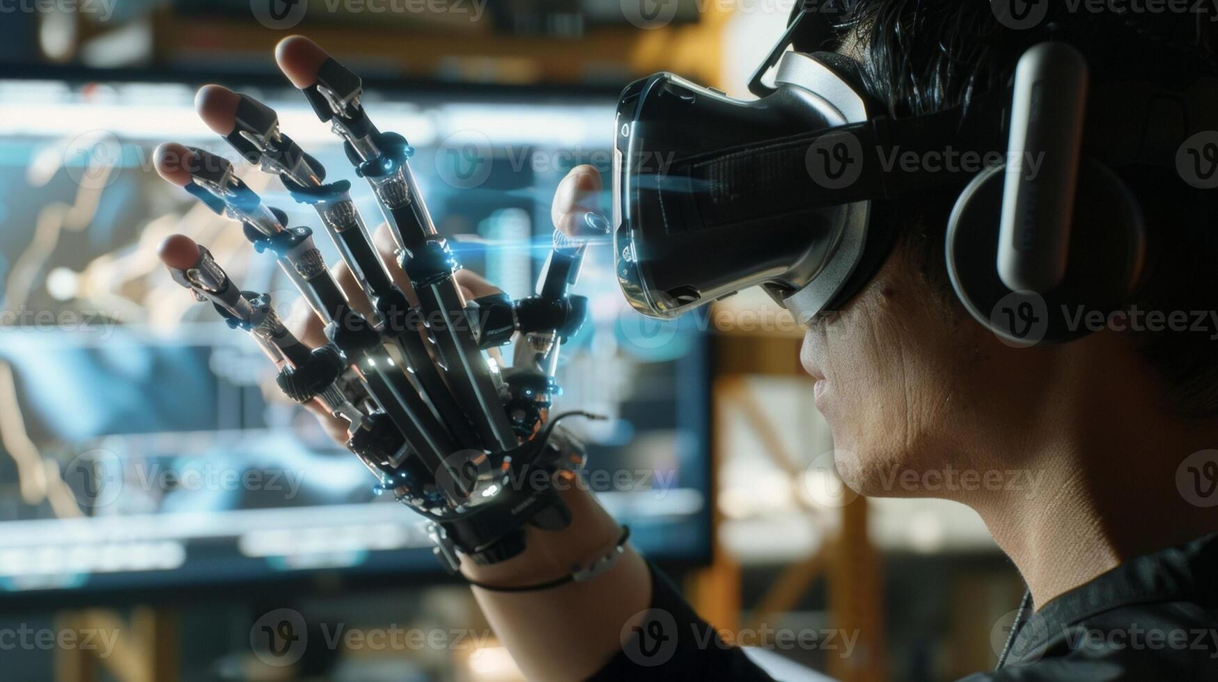 A person using an AR headset to visualize and practice manipulating ... A person using an AR headset to visualize and practice manipulating ...