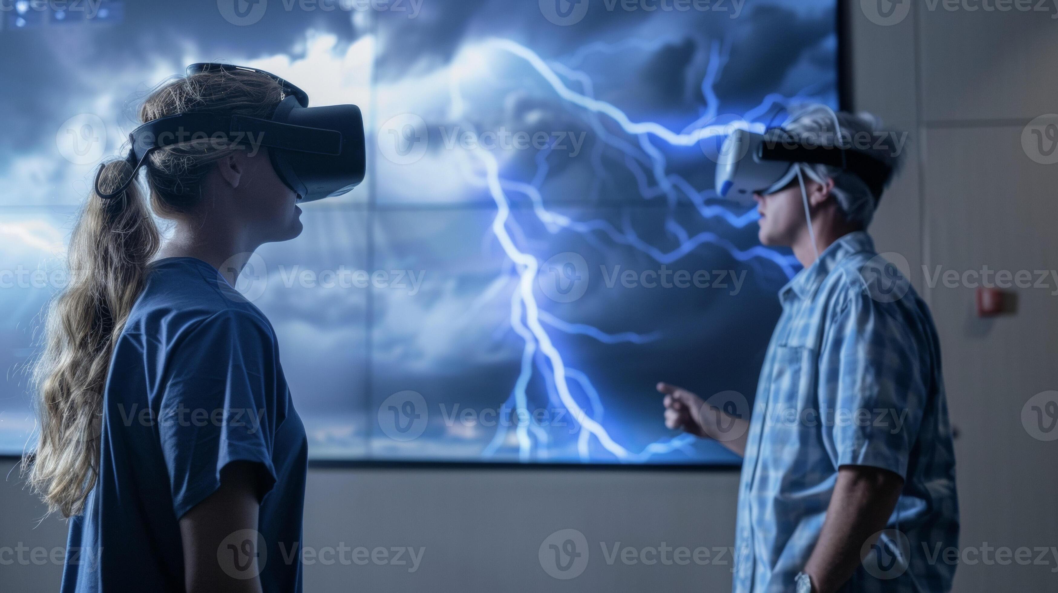 A the guiding a patient through a virtual reality simulation of a storm working to overcome ...