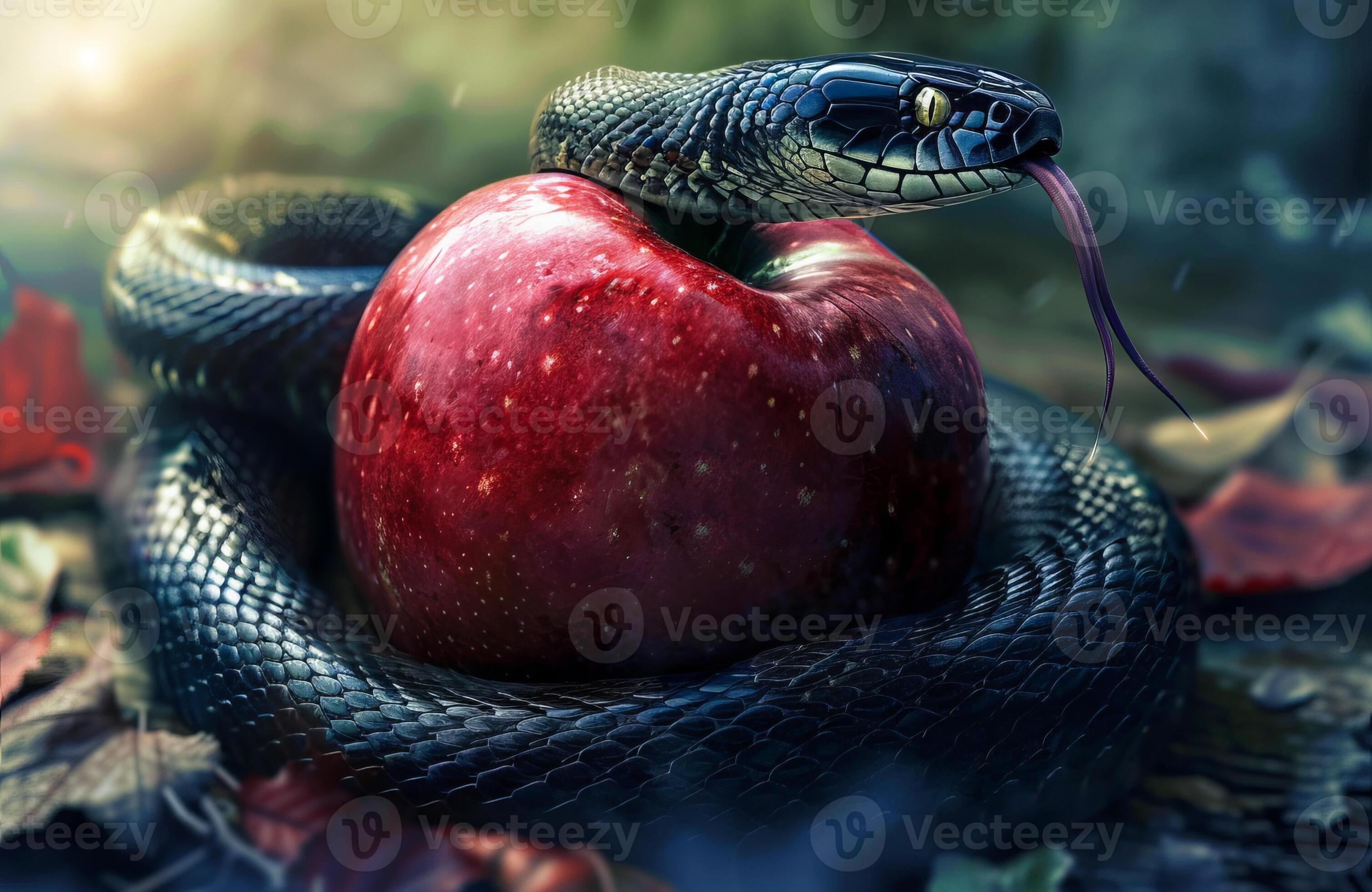 Temptation of Adam and Eve, forbidden fruit in garden of eden leads to primal sin 46068550 Stock ...