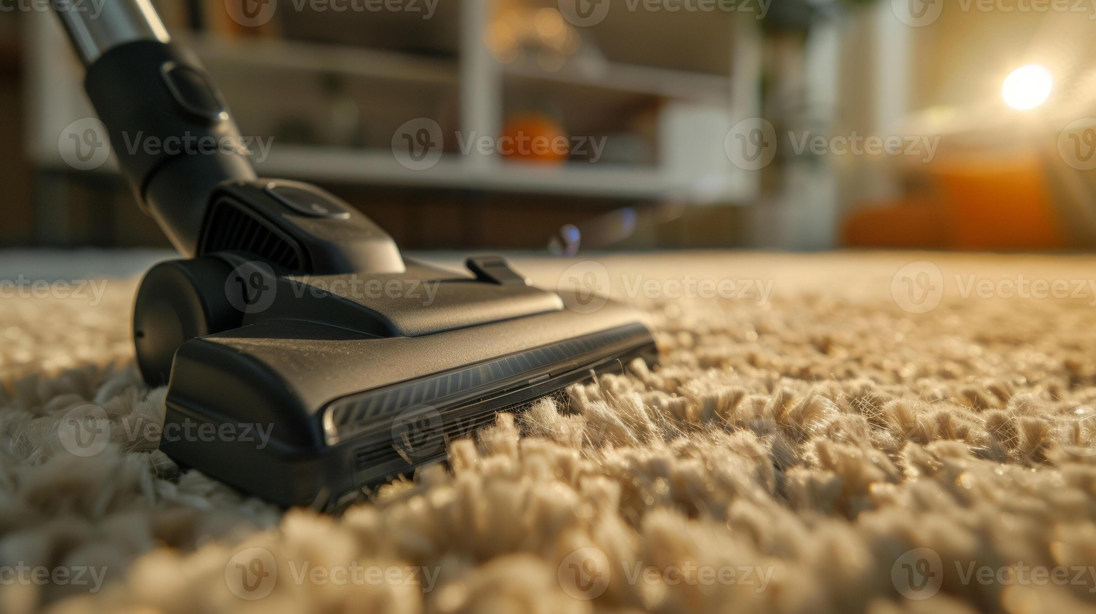 The nozzle of the vacuum cleaner has a series of bristles that ...