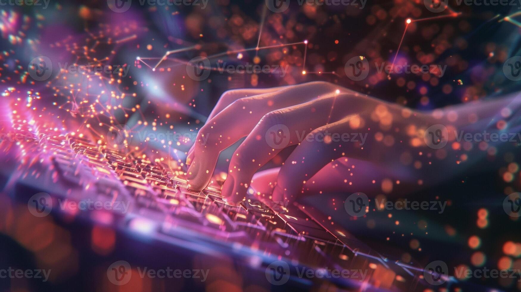 A hand rests on a keyboard typing complex algorithms to be run on a ...