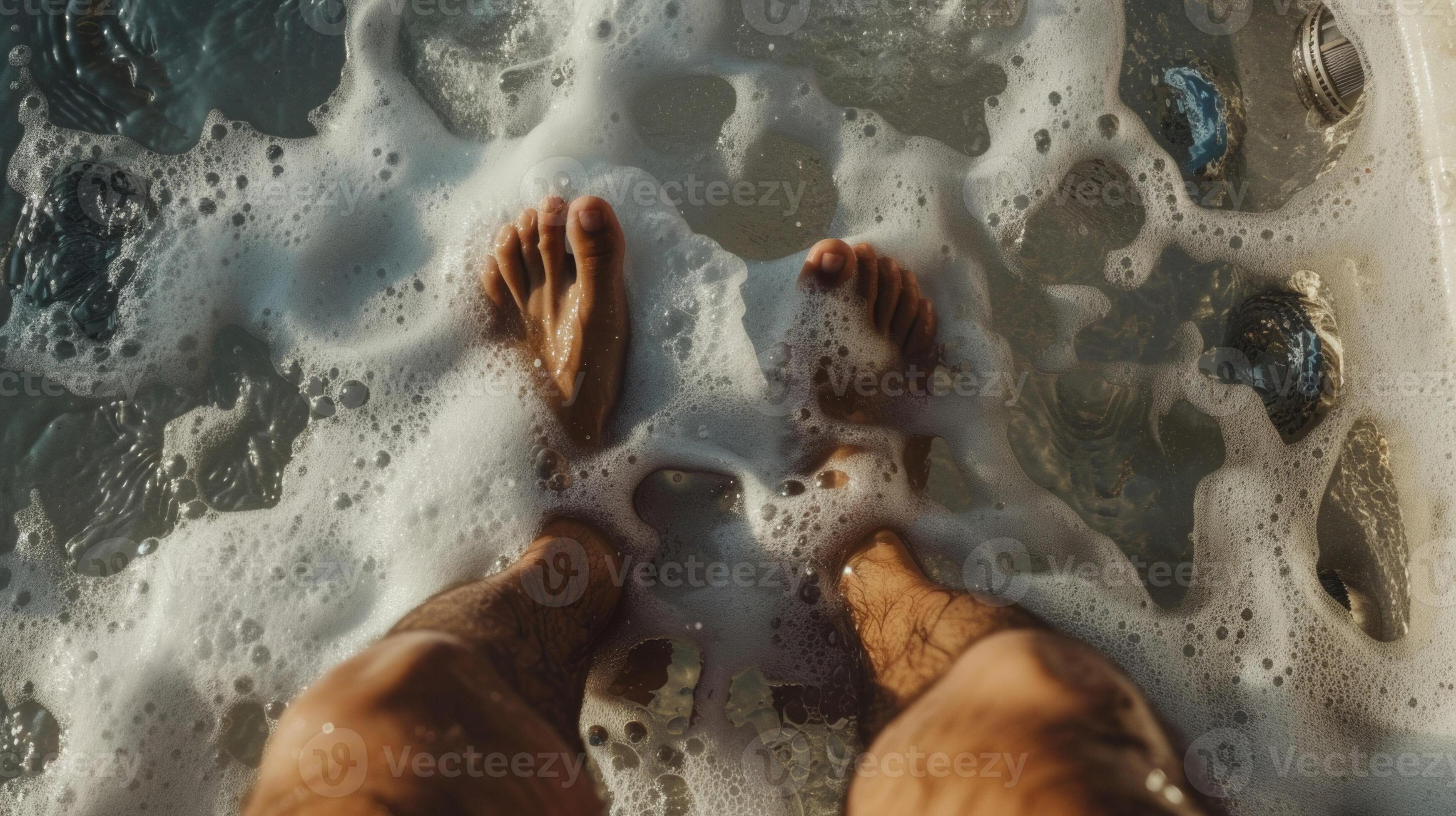 A Pair Of Feet Submerged In The Warm Foamy Water Of A Hot Tub Toes Wiggling In Delight 46072076