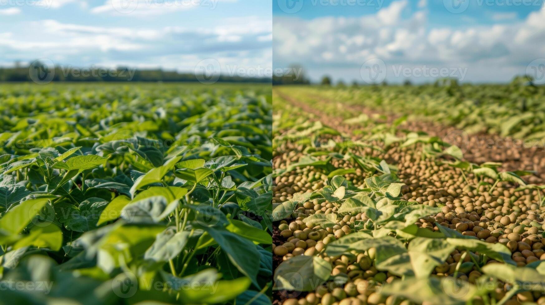 A side by side comparison of traditional vs genetically modified soybeans with the modified ...