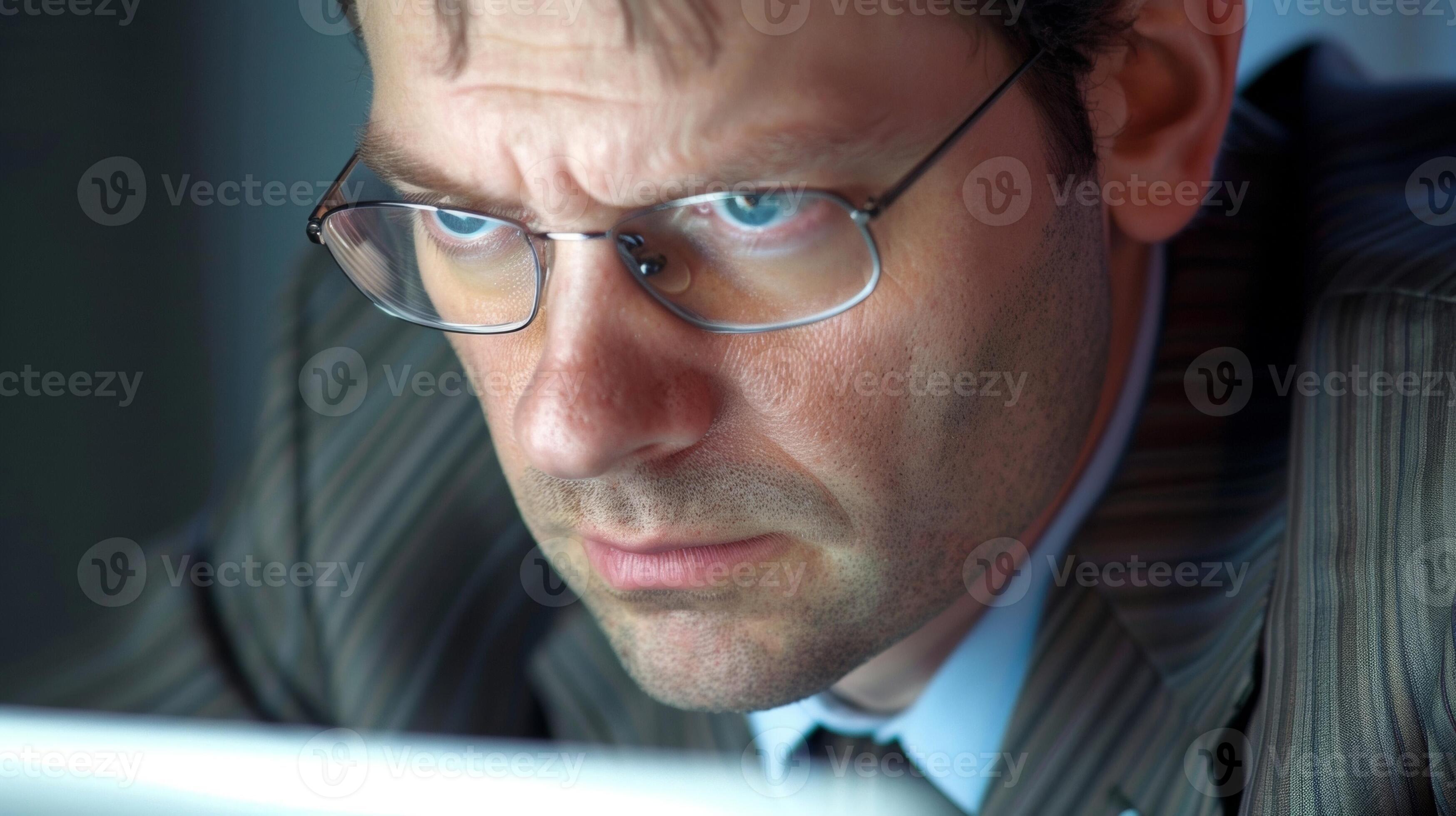 An Intense Gaze From A Statistician Yzing Data On A Laptop With Determination And Precision