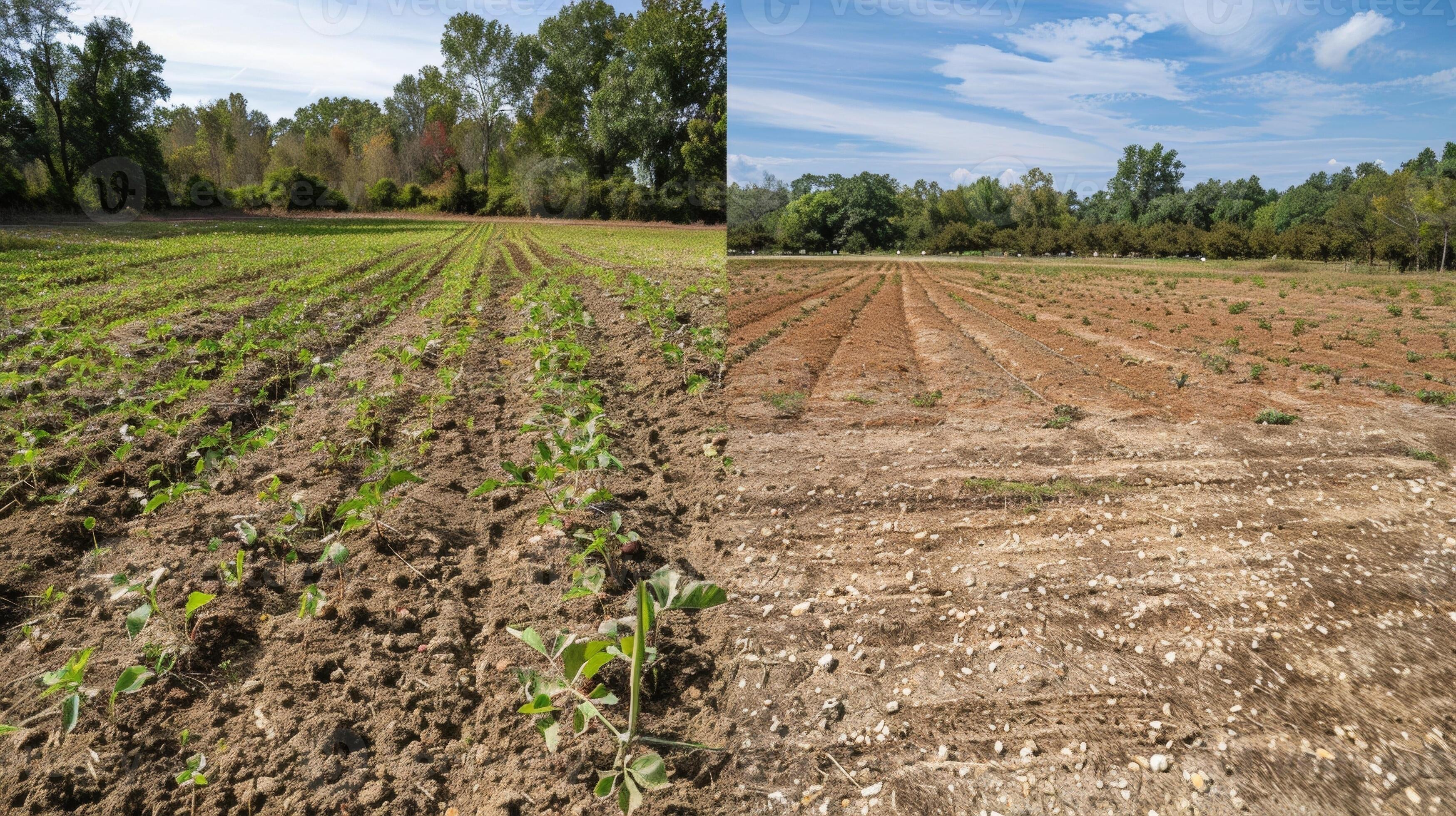 A beforeandafter comparison of the same piece of land on the farm. The ...