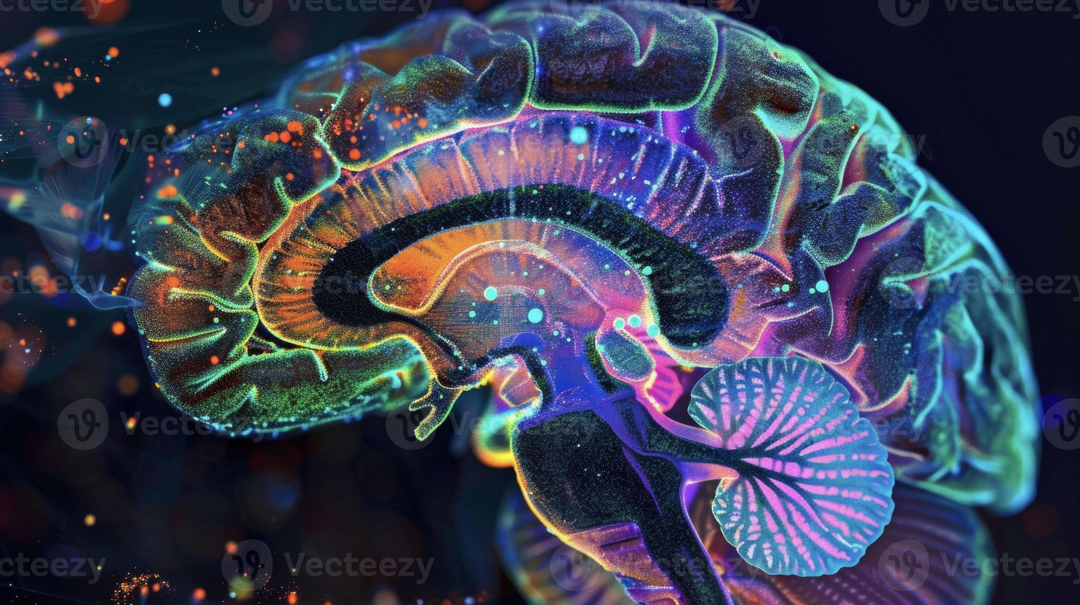 A closeup of a holographic representation of the human brain showcasing ...
