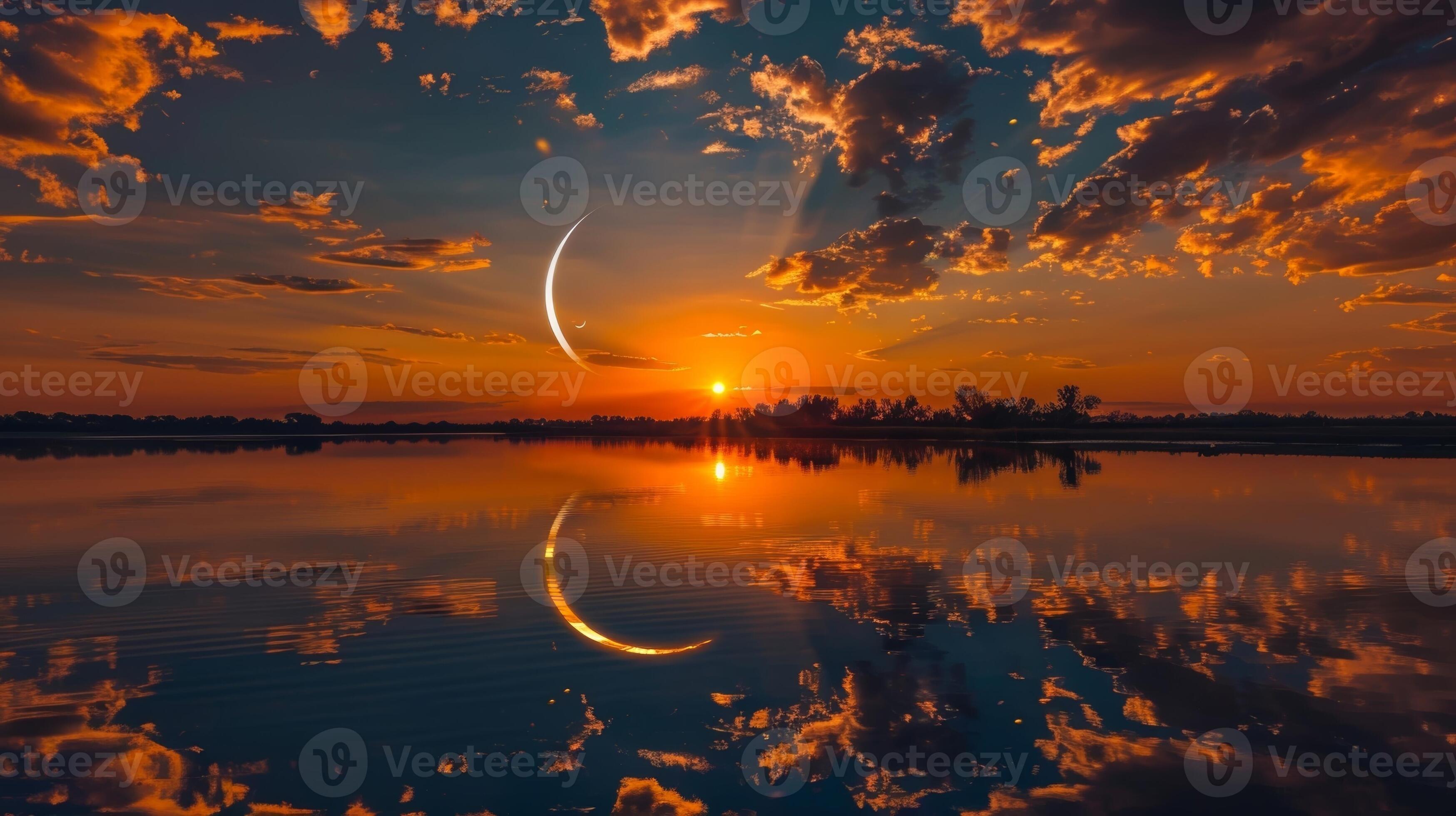 The reflection of the Ring of Fire solar eclipse on a tranquil lake ... The reflection of the Ring of Fire solar eclipse on a tranquil lake ...