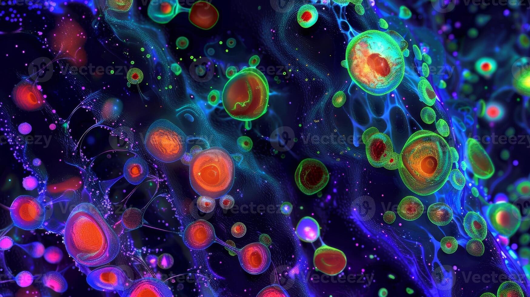 Fluorescent Microscopy Image Of Taste Bud Cells Glowing In Vibrant Colors To Indicate Their
