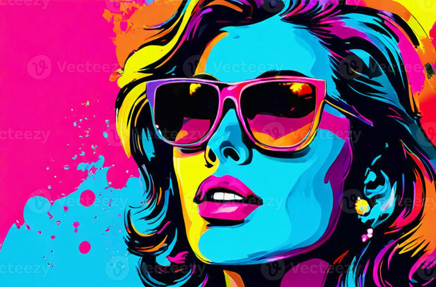 Portrait Of A Girl With Glasses In Pop Art Style Retro Girl In Bright