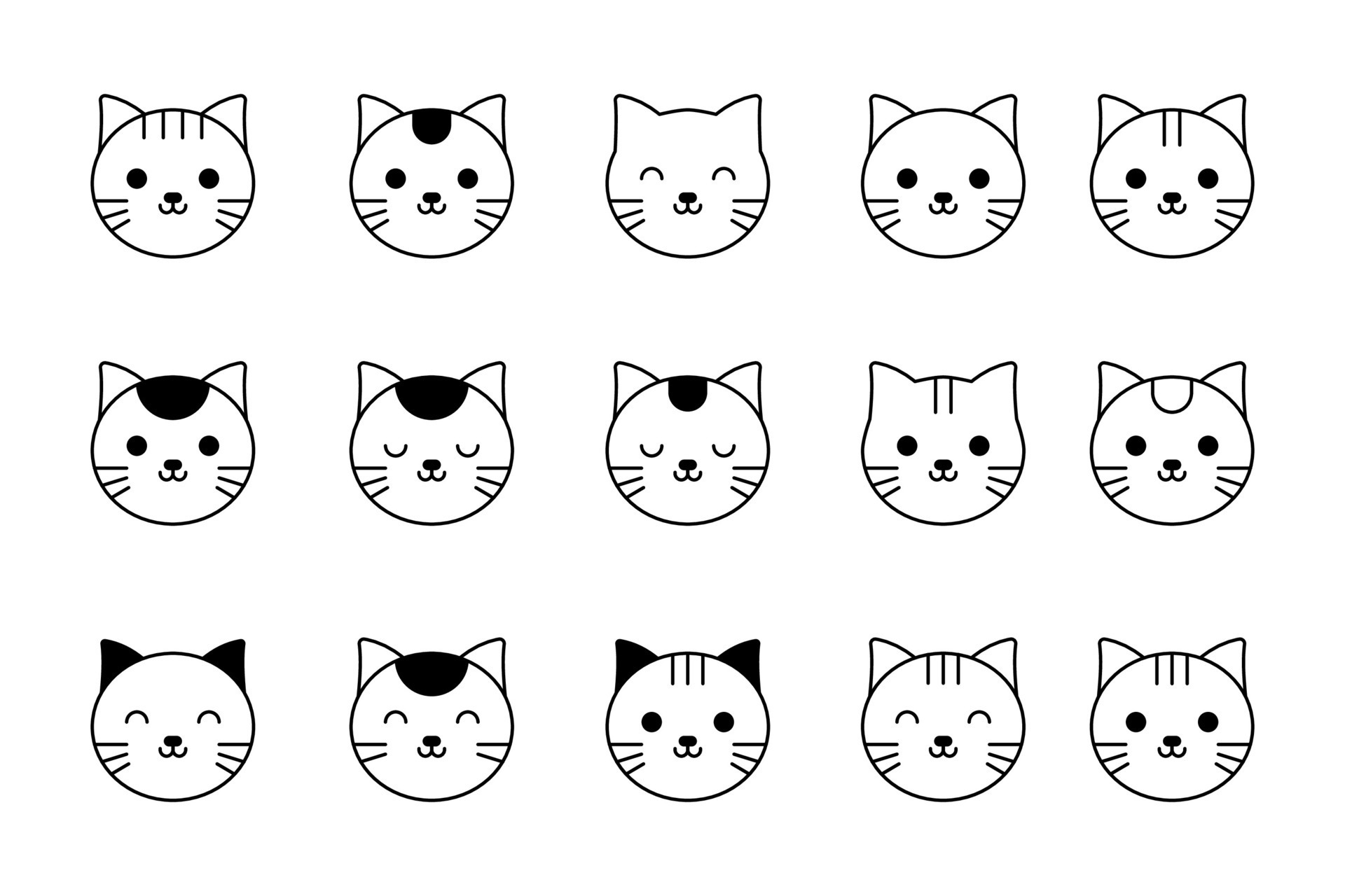 Adorable Cat Faces Icon Minimalist Art Icon Collection Cute Designs ...