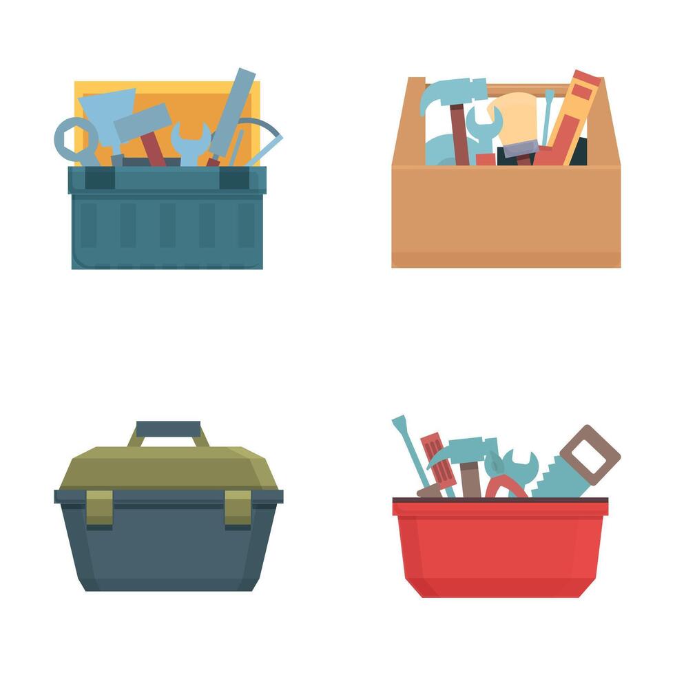 Toolbox icons set cartoon . Various toolbox with instrument inside ... Toolbox icons set cartoon . Various toolbox with instrument inside ...