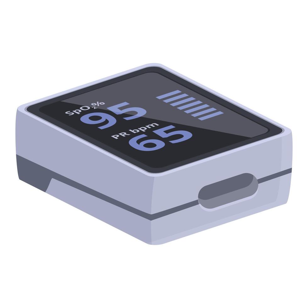 Digital rendering of a pulse oximeter displaying oxygen saturation and pulse rate, isolated on ...