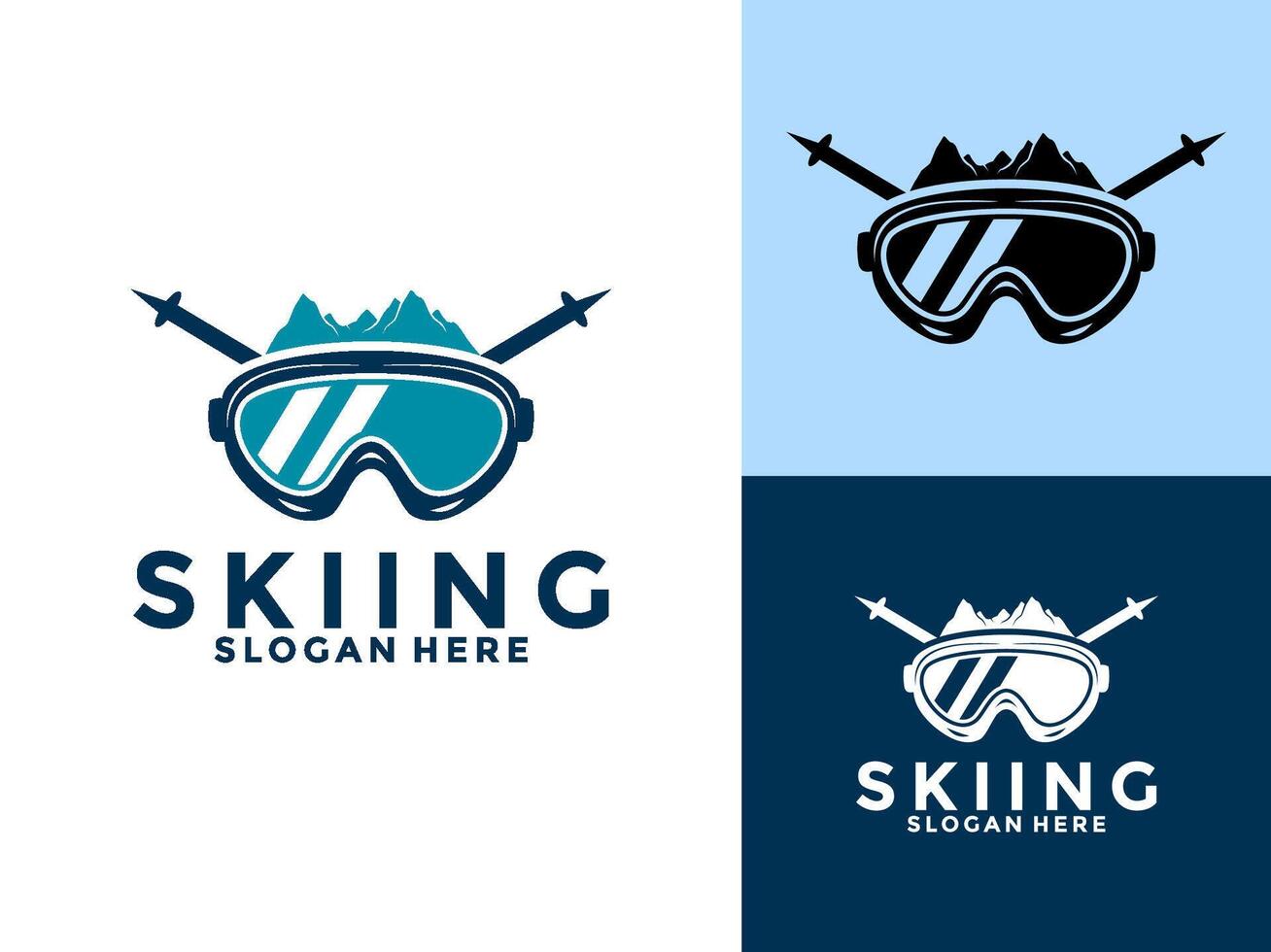 skiing and winter Sports logo , snowboard or ski with goggles and ...