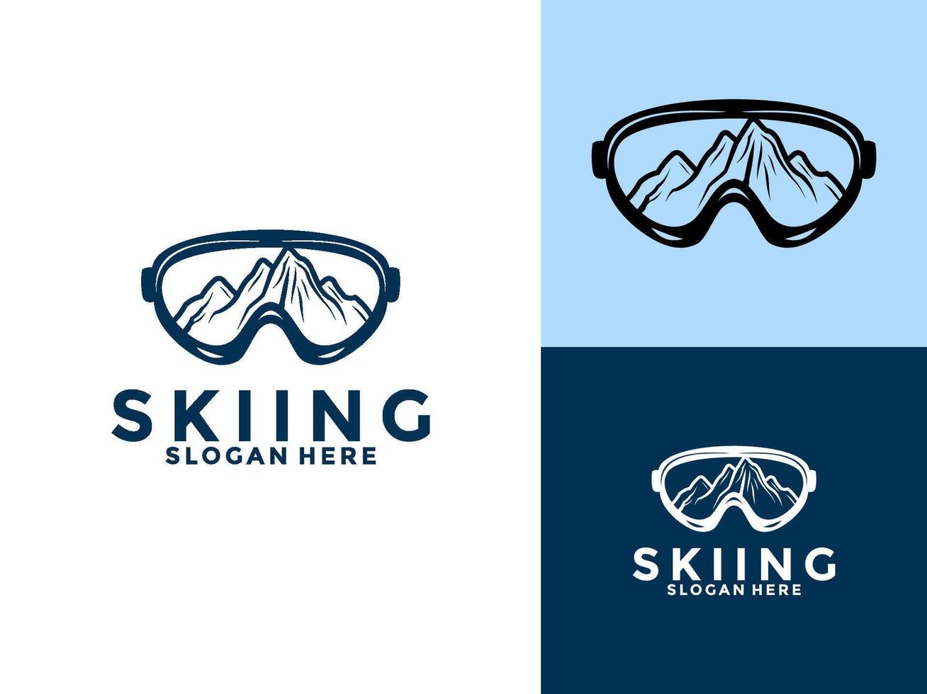 skiing and winter Sports logo , snowboard or ski with goggles and ...