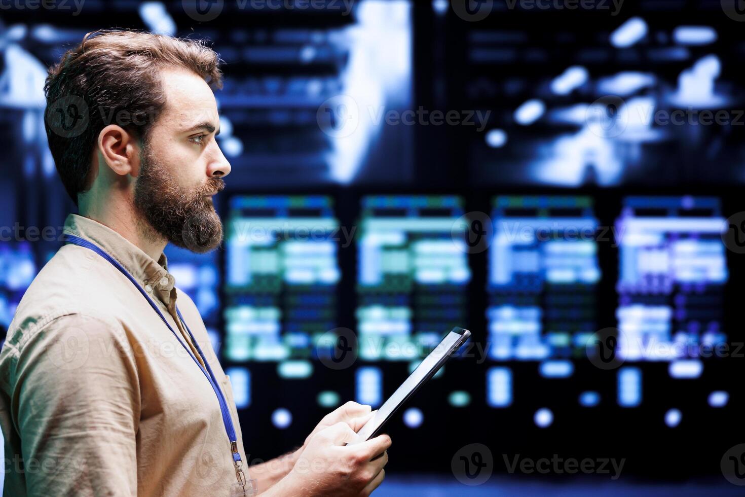 It Developer Setting Up High Tech Data Center Firewalls Intrusion Detection Systems And Doing